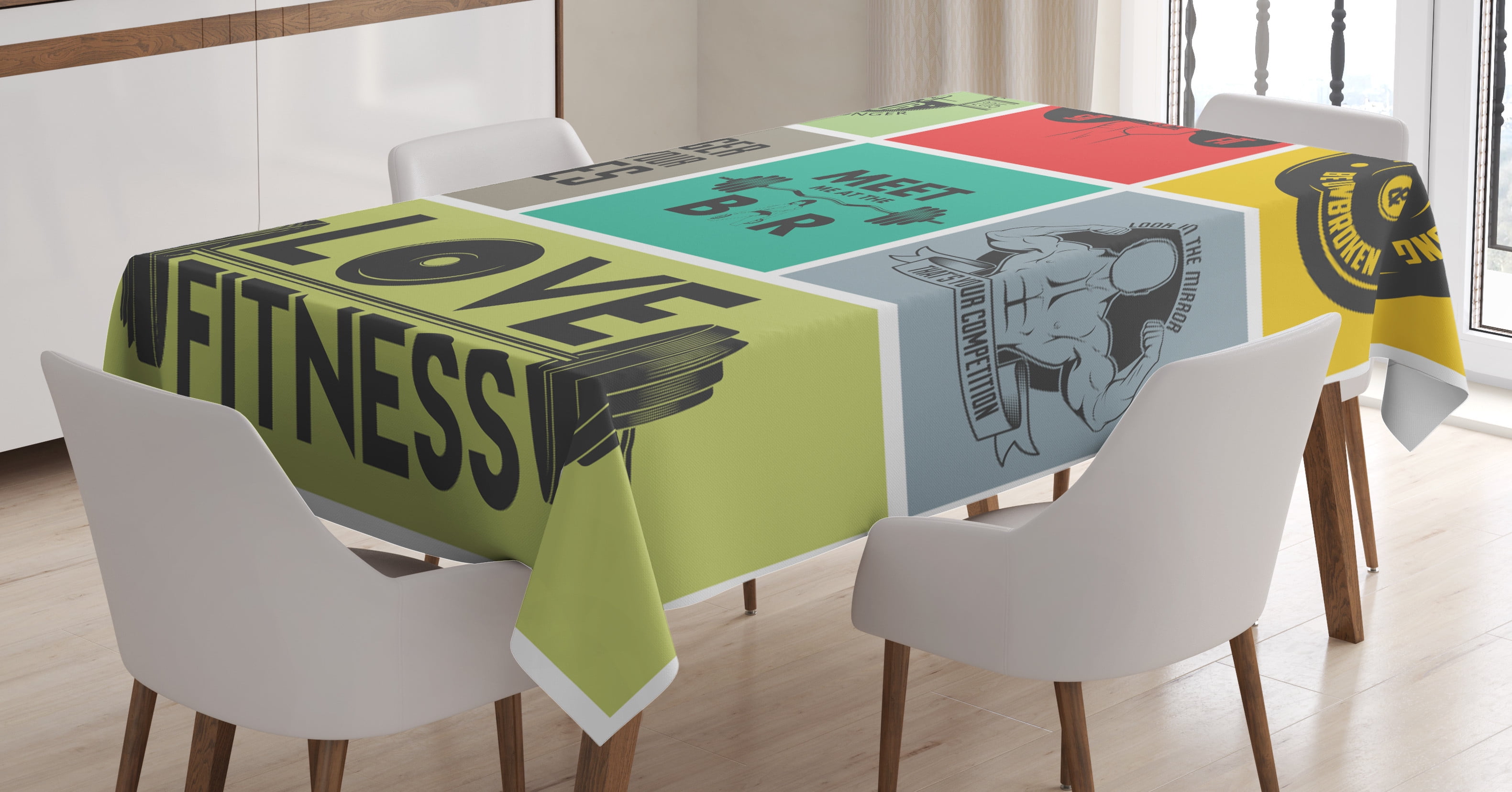 Ambesonne Fitness Tablecloth Rectangular Table Cover, Modern Words in ...