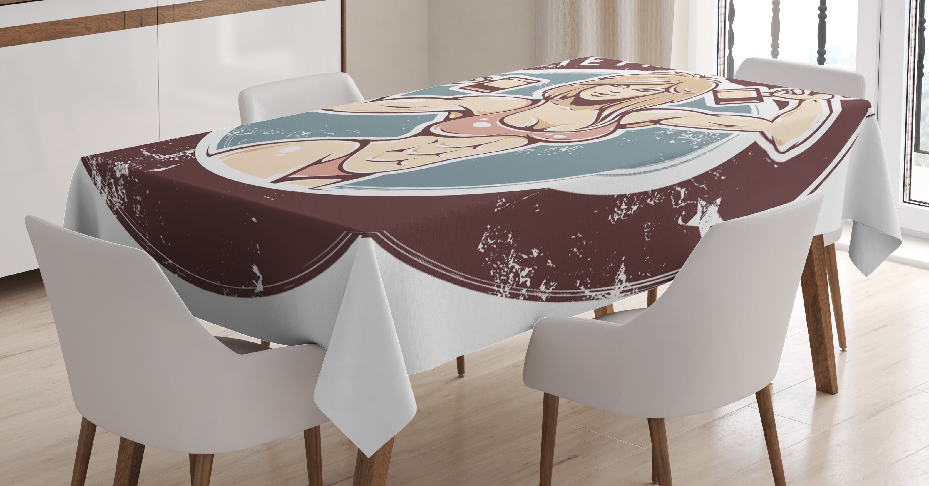 Ambesonne Fitness Tablecloth Rectangular Table Cover, Retro Gym Lady ...