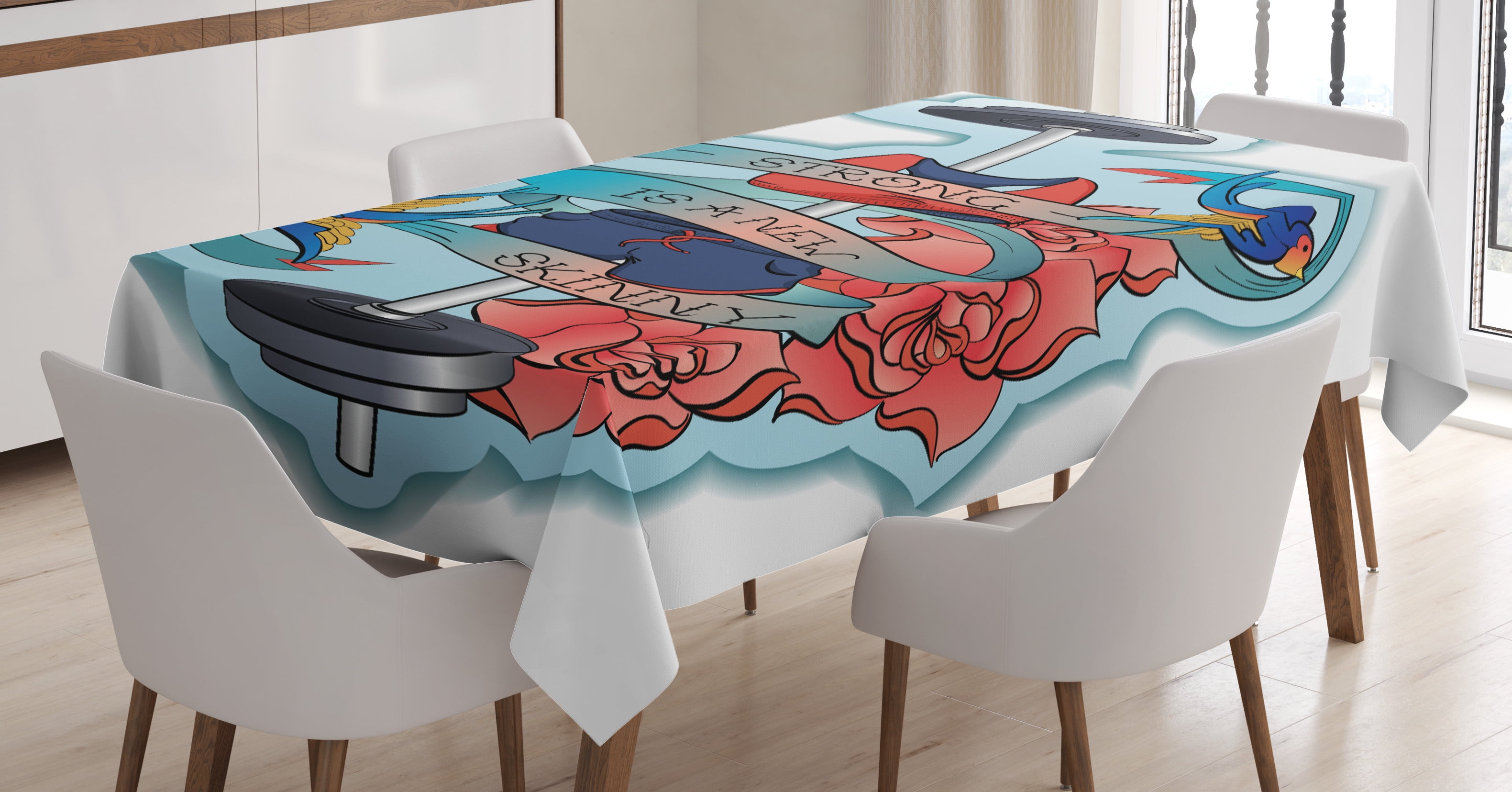 Ambesonne Fitness Tablecloth Rectangular Table Cover, Words Flowers ...