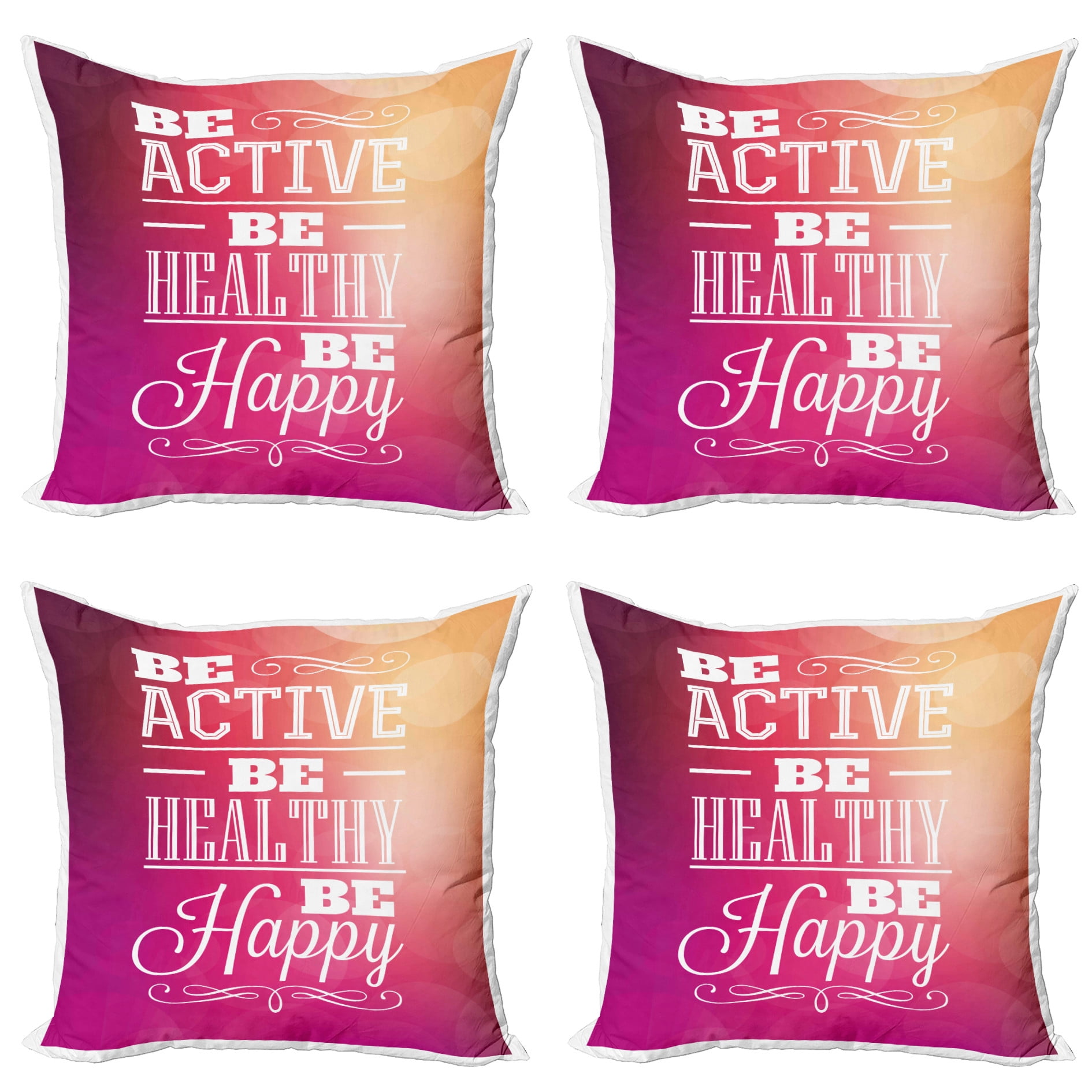 Ambesonne Fitness Throw Pillow Cover 4 Pack, Be Active Be Happy Pattern ...