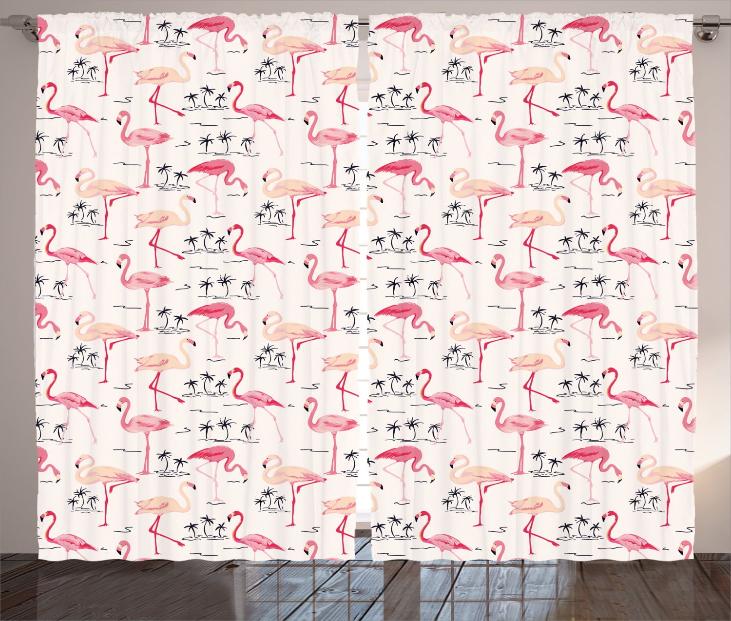 Ambesonne Flamingo Curtains 2 Panel Set, Wild Bird Love Vintage, 108" x ...