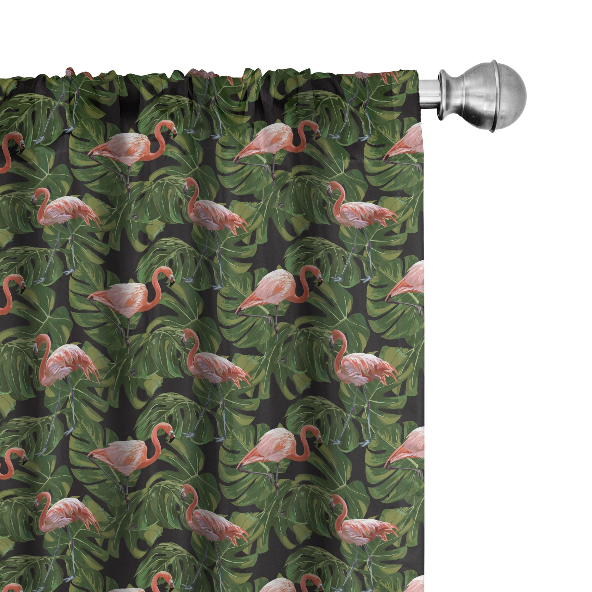 Ambesonne Flamingo Curtains, Exotic Bird and Monstera, Pair of 28"x95 ...