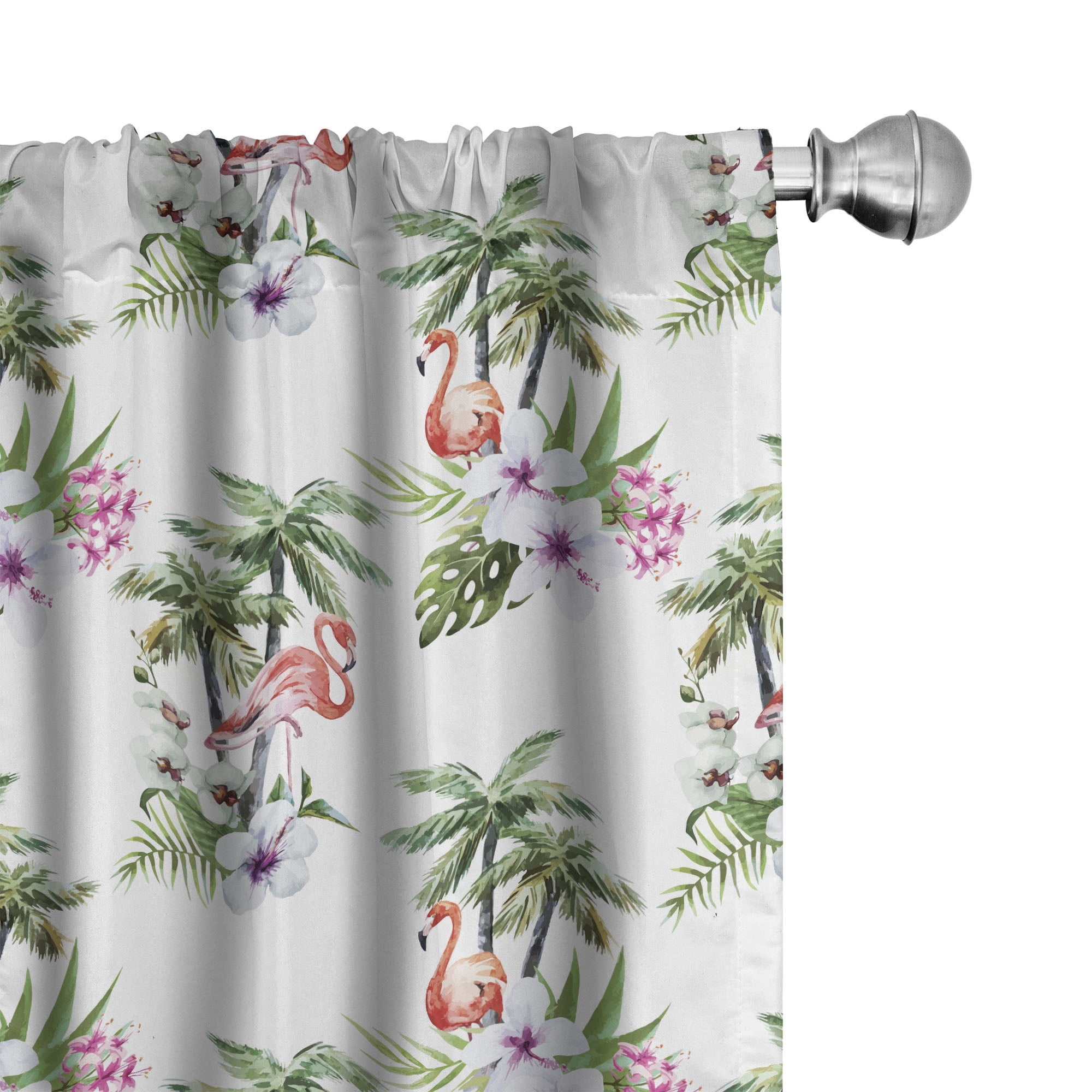 Ambesonne Flamingo Curtains, Watercolor Birds Flora, Pair of 28"x63 ...