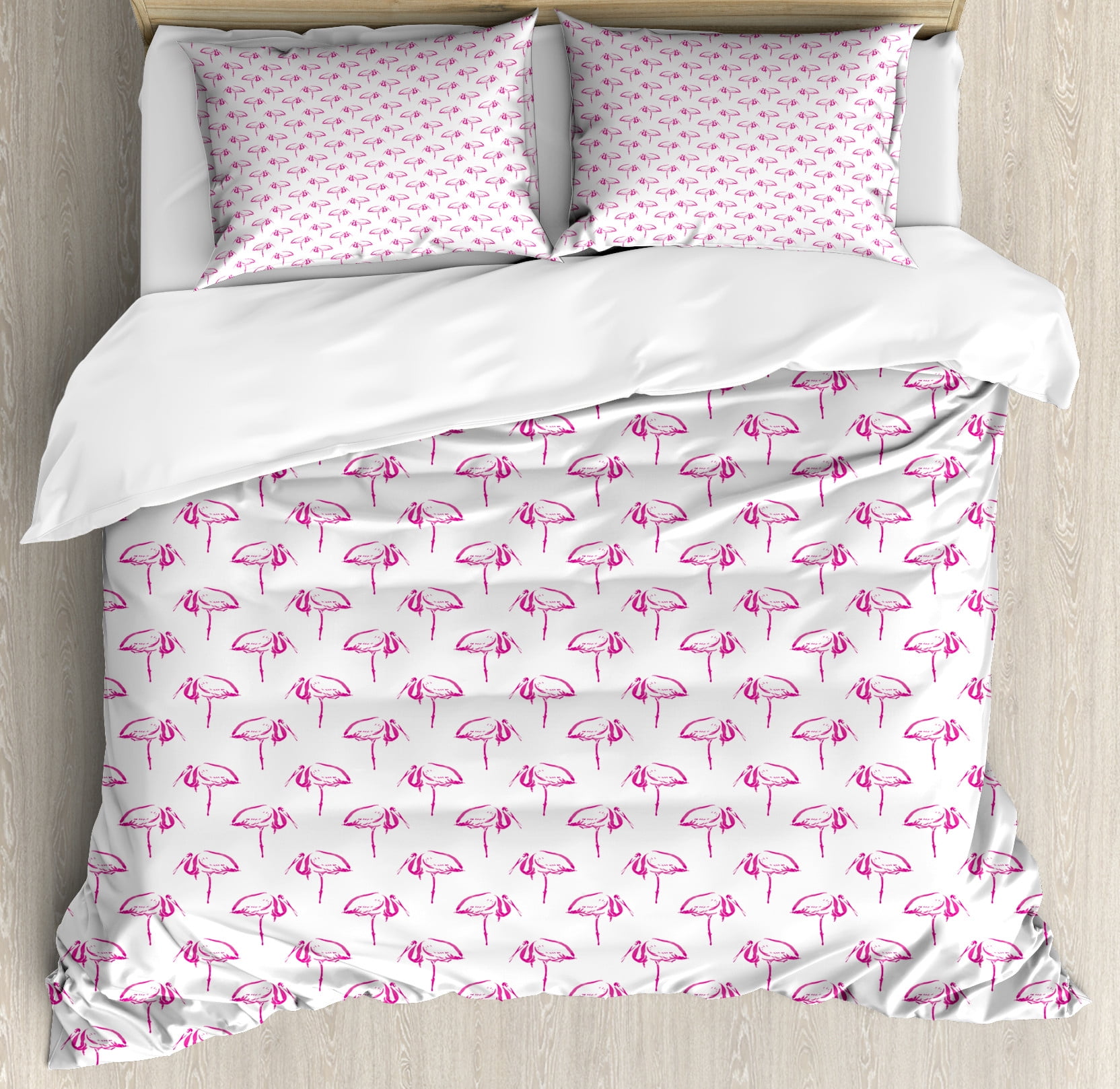 Ambesonne Flamingo Duvet Cover Sets, Hand Drawn Sketched Birds, 2-King ...