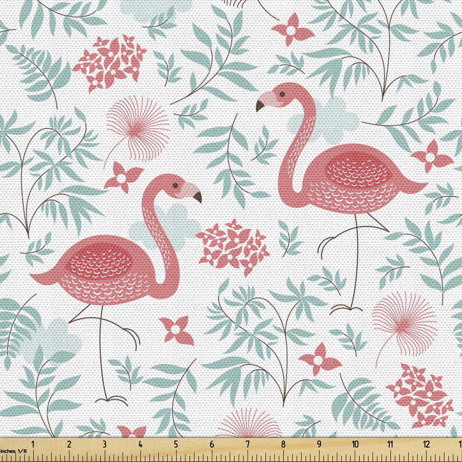 Ambesonne Flamingo Fabric by the Yard Upholstery, Botanical Flourish, 1 ...
