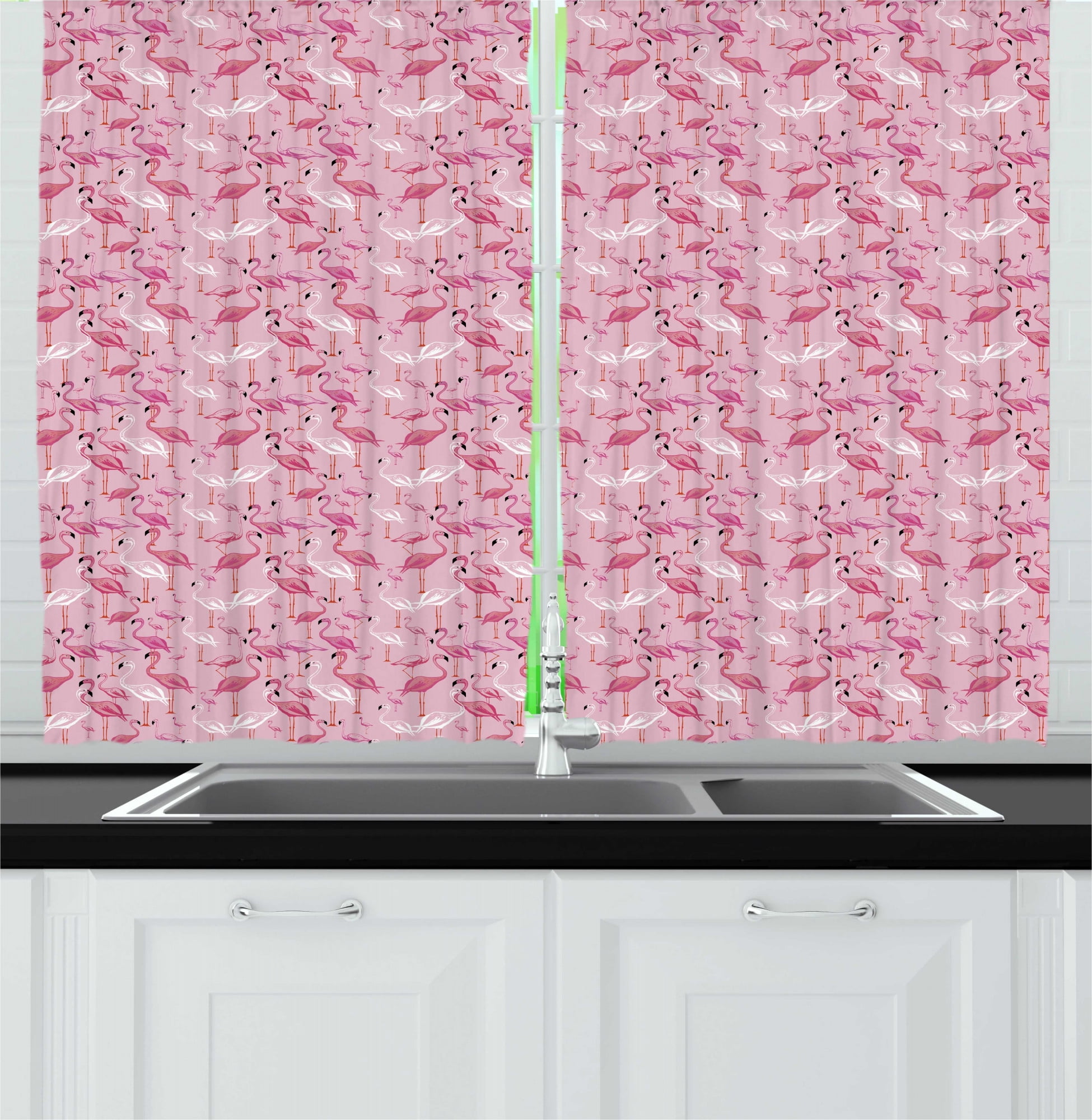 Ambesonne Flamingo Kitchen Curtains, Animals in Pinkish Tones, 55"x45 ...
