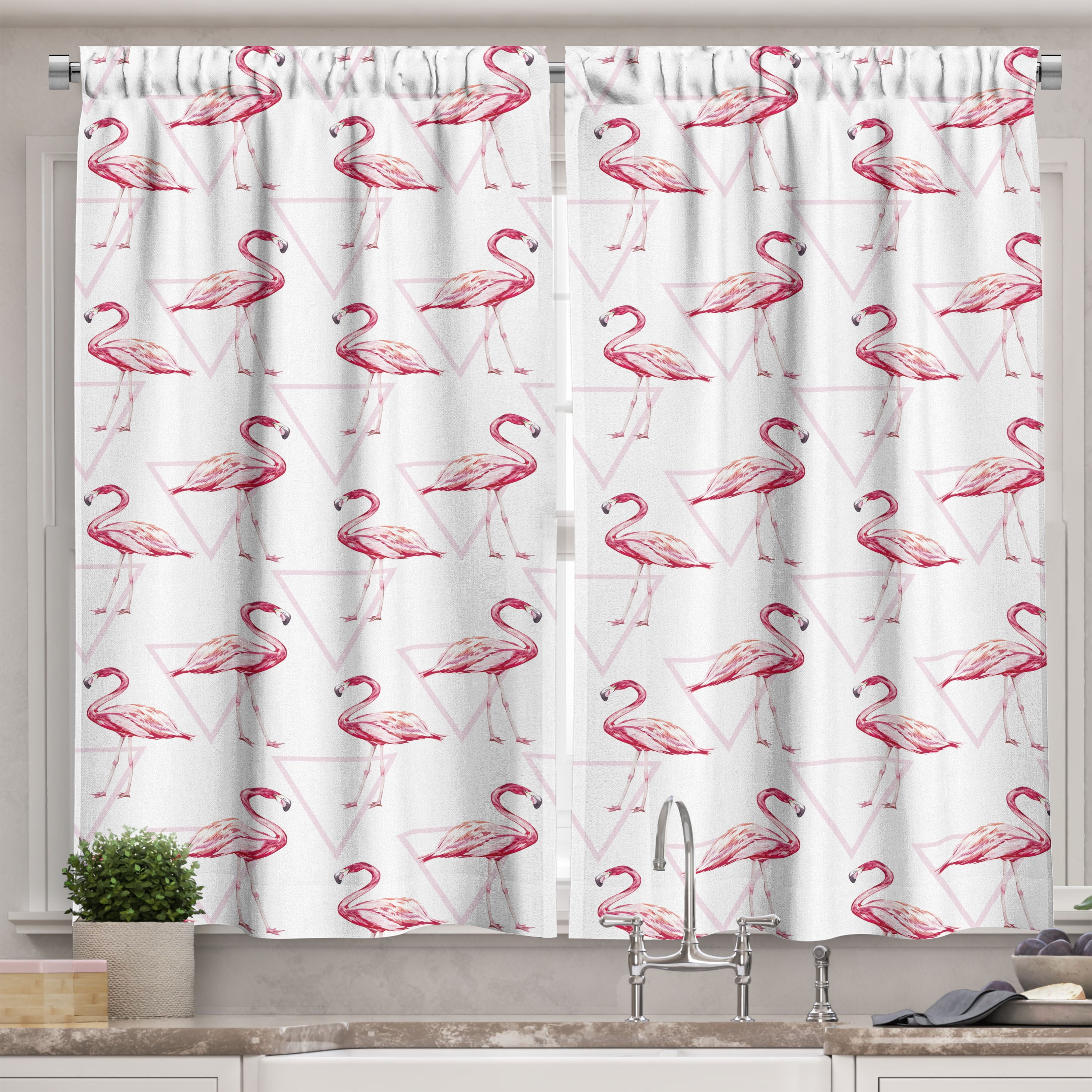 Ambesonne Flamingo Kitchen Curtains, Geometric, 55"x39", Pink Peach ...