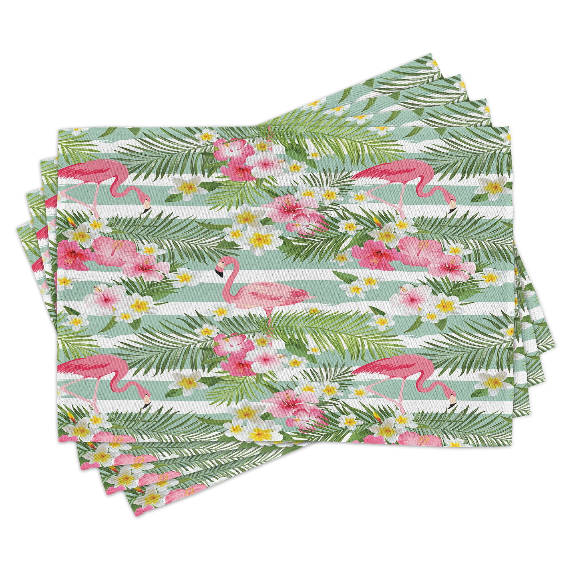 Ambesonne Flamingo Place Mats Set of 4, Exotic Hawaiian Leaf, Standard ...