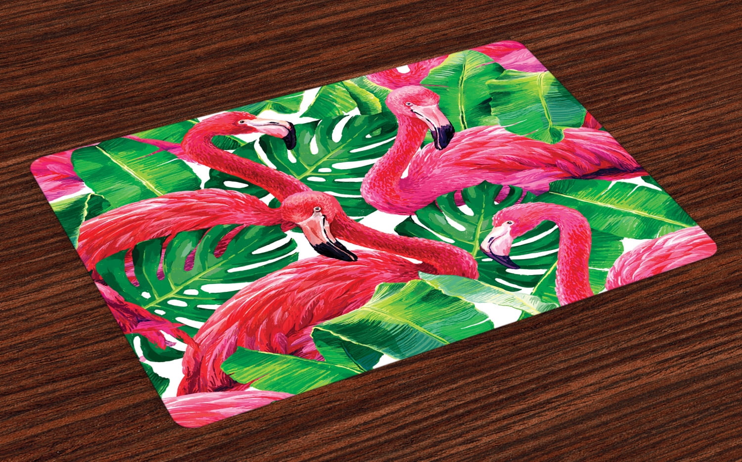 Ambesonne Flamingo Place Mats Set of 4, Retro Exotic Leaves, Standard ...