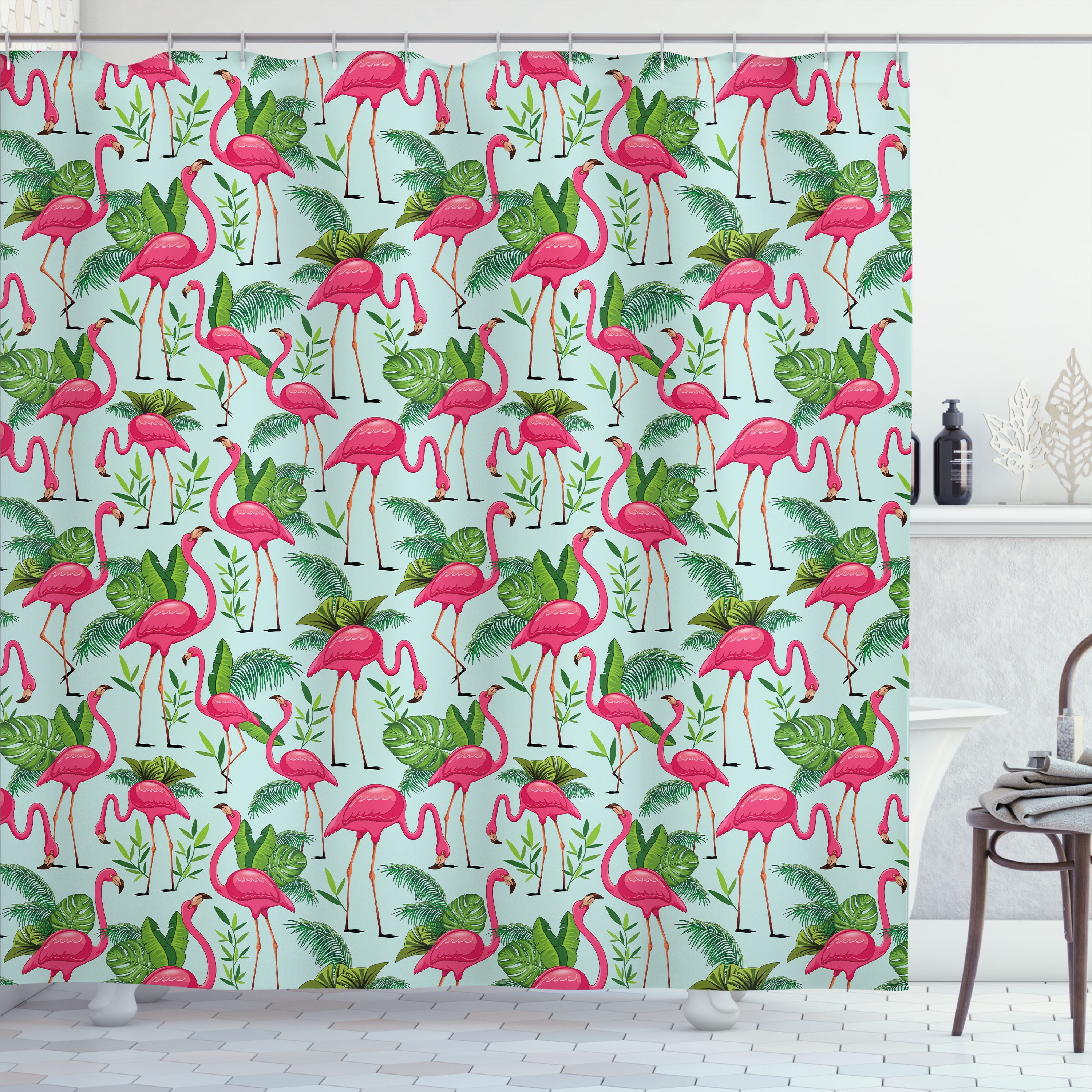 Ambesonne Flamingo Shower Curtain, Trippy Tropical Bird Art, 69"Wx84"L ...