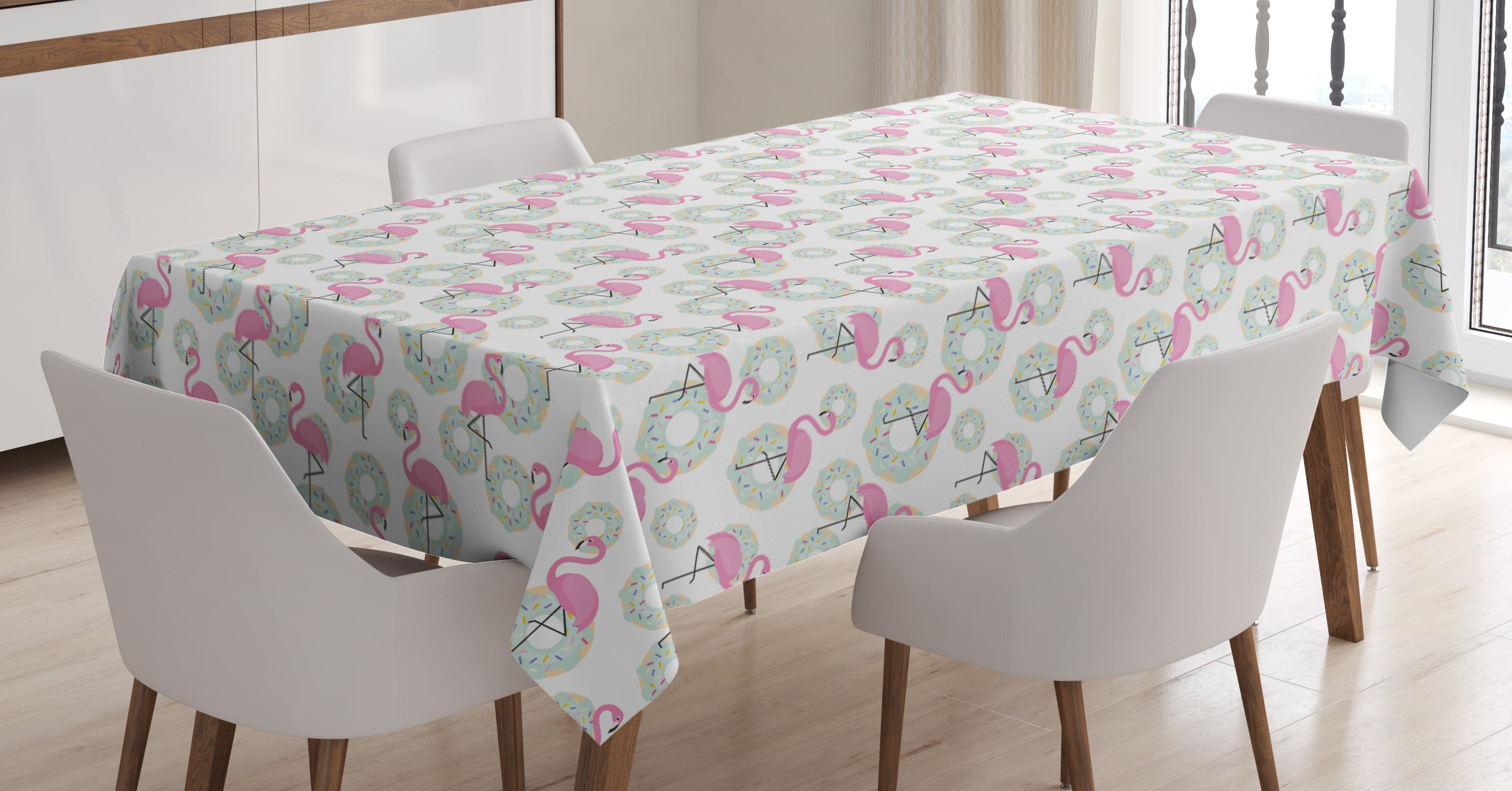 Ambesonne Flamingo Tablecloth Rectangular Table Cover, Donuts Hawaii ...