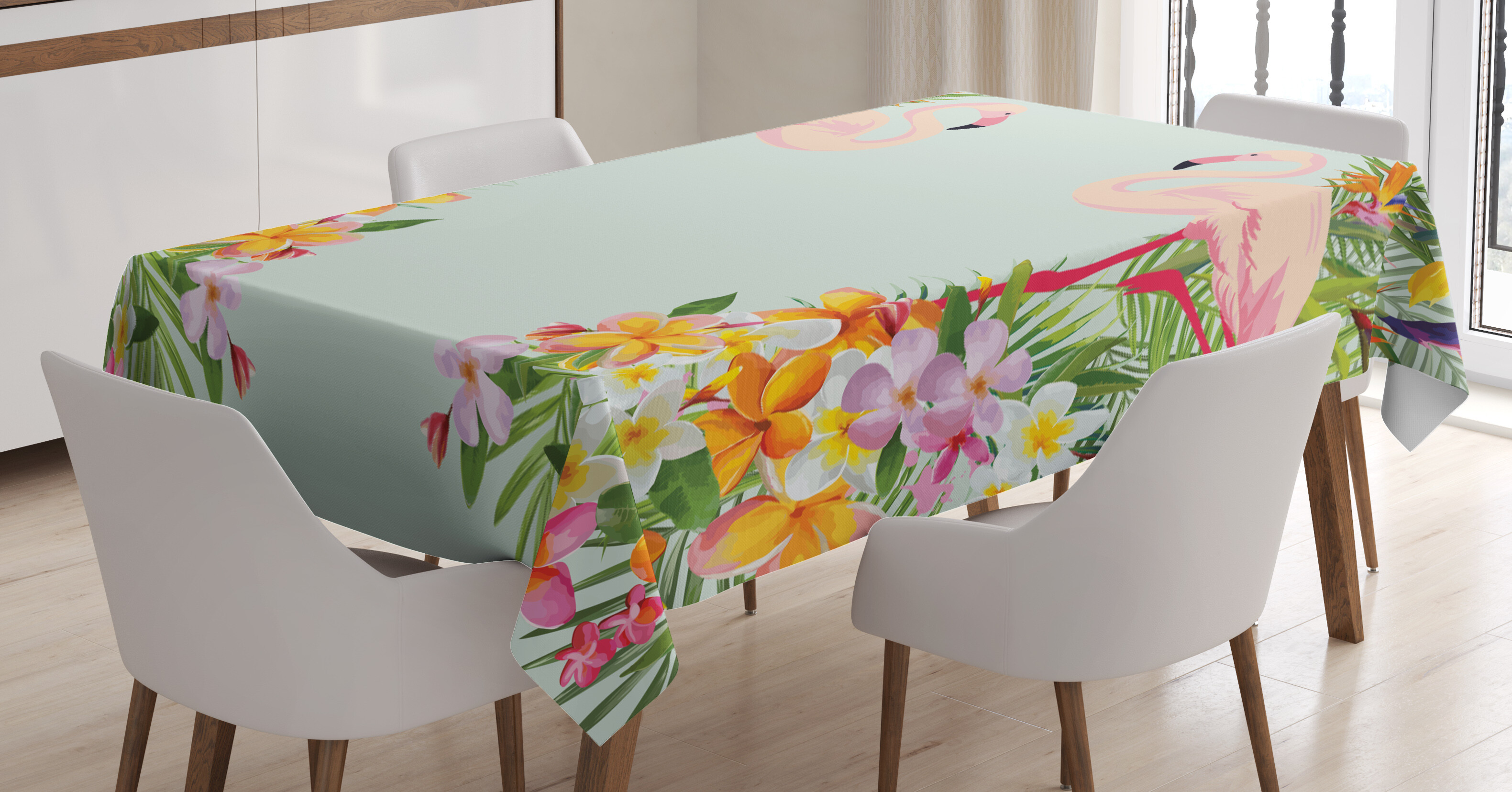 Ambesonne Flamingo Tablecloth Rectangular Table Cover, Tropic Flowers ...