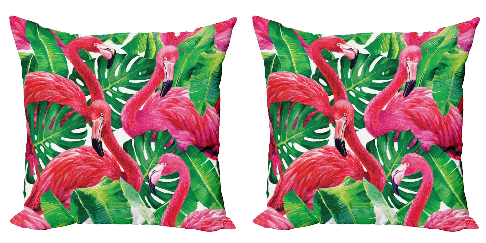 Ambesonne Flamingo Throw Pillow Cover 2 Pack, Retro Exotic Leaves, 16 ...