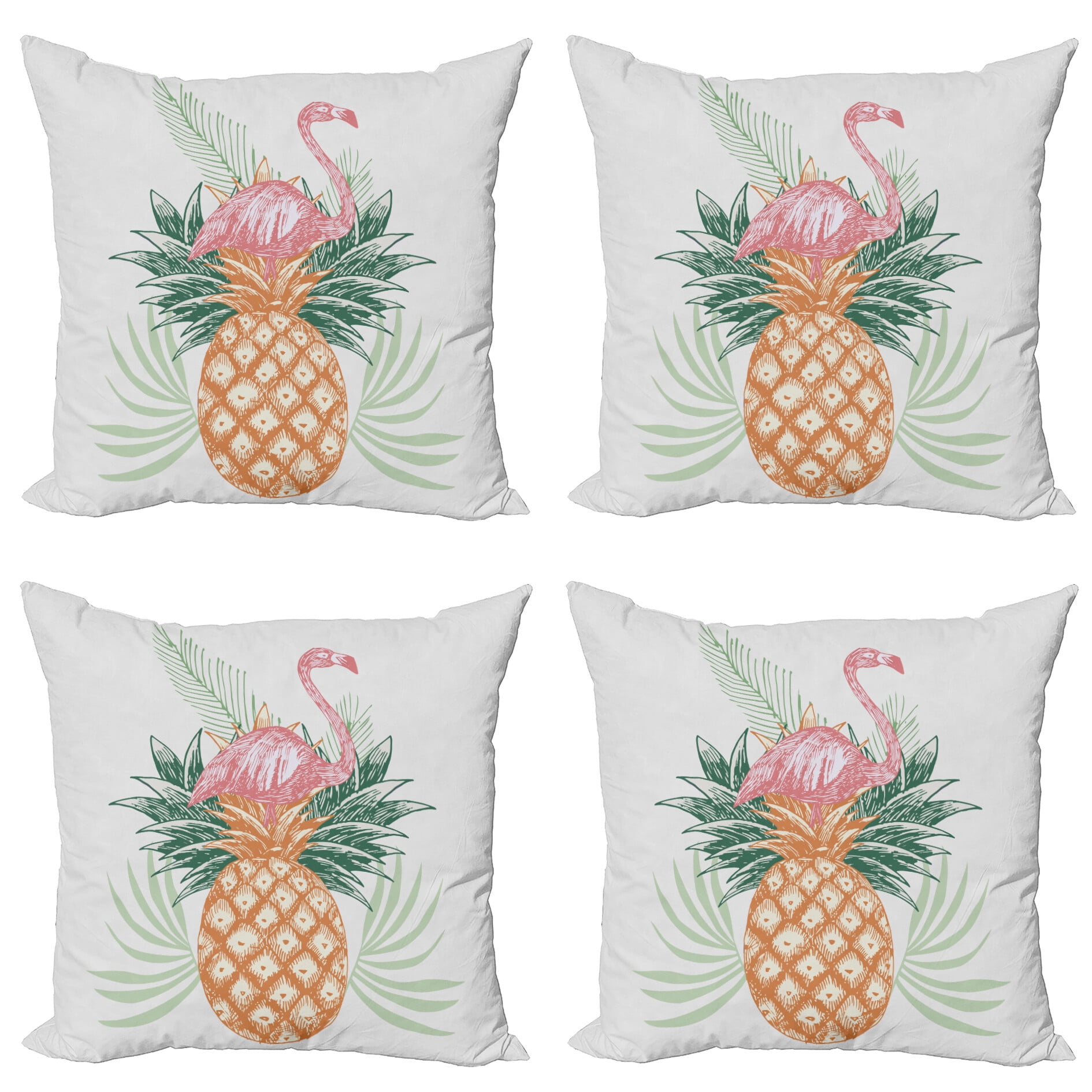 Ambesonne Flamingo Throw Pillow Cover 4 Pack, Pineapple Flamingo Leaves ...