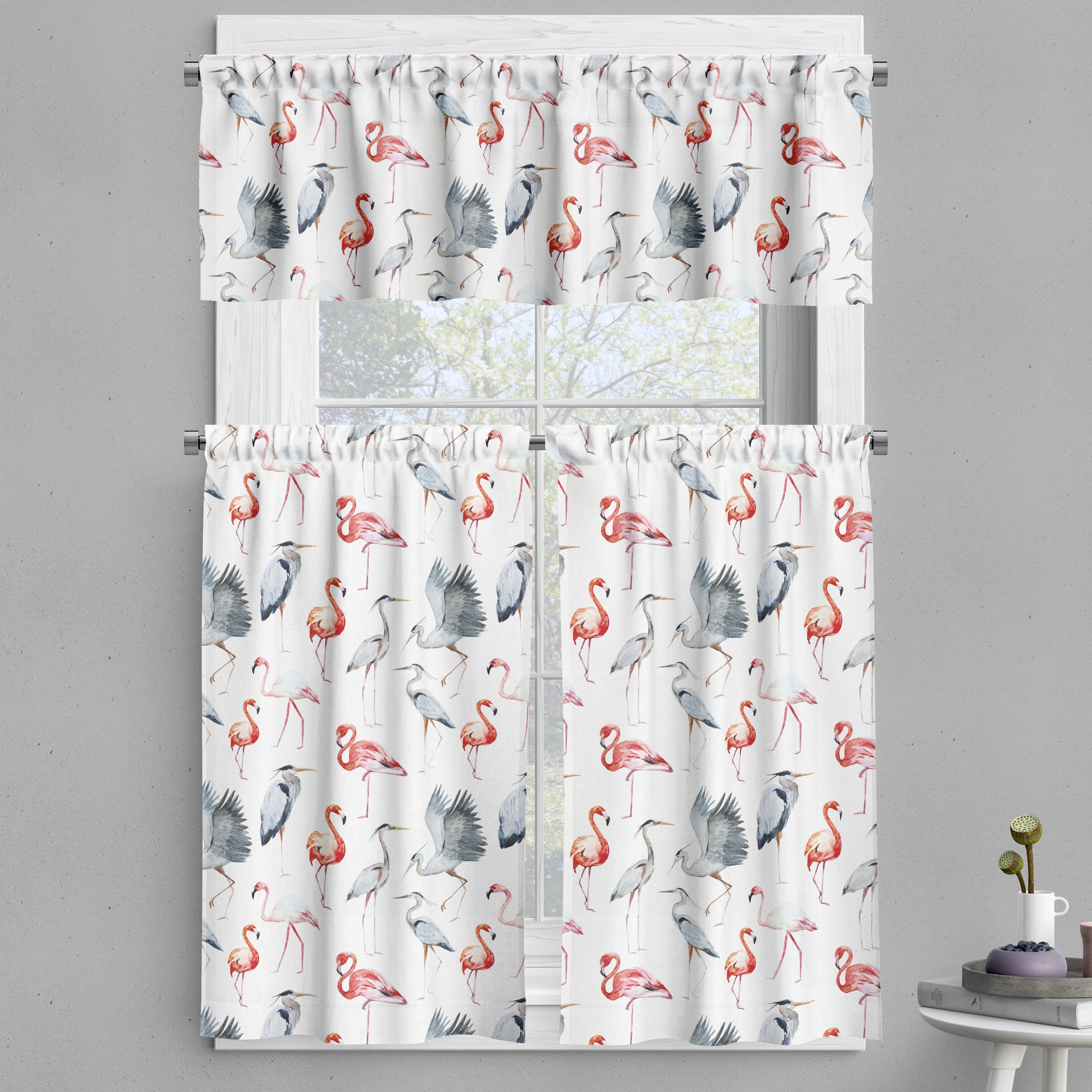 Ambesonne Flamingo Valance & Curtain, Heron Birds Watercolor, 55"x36 ...