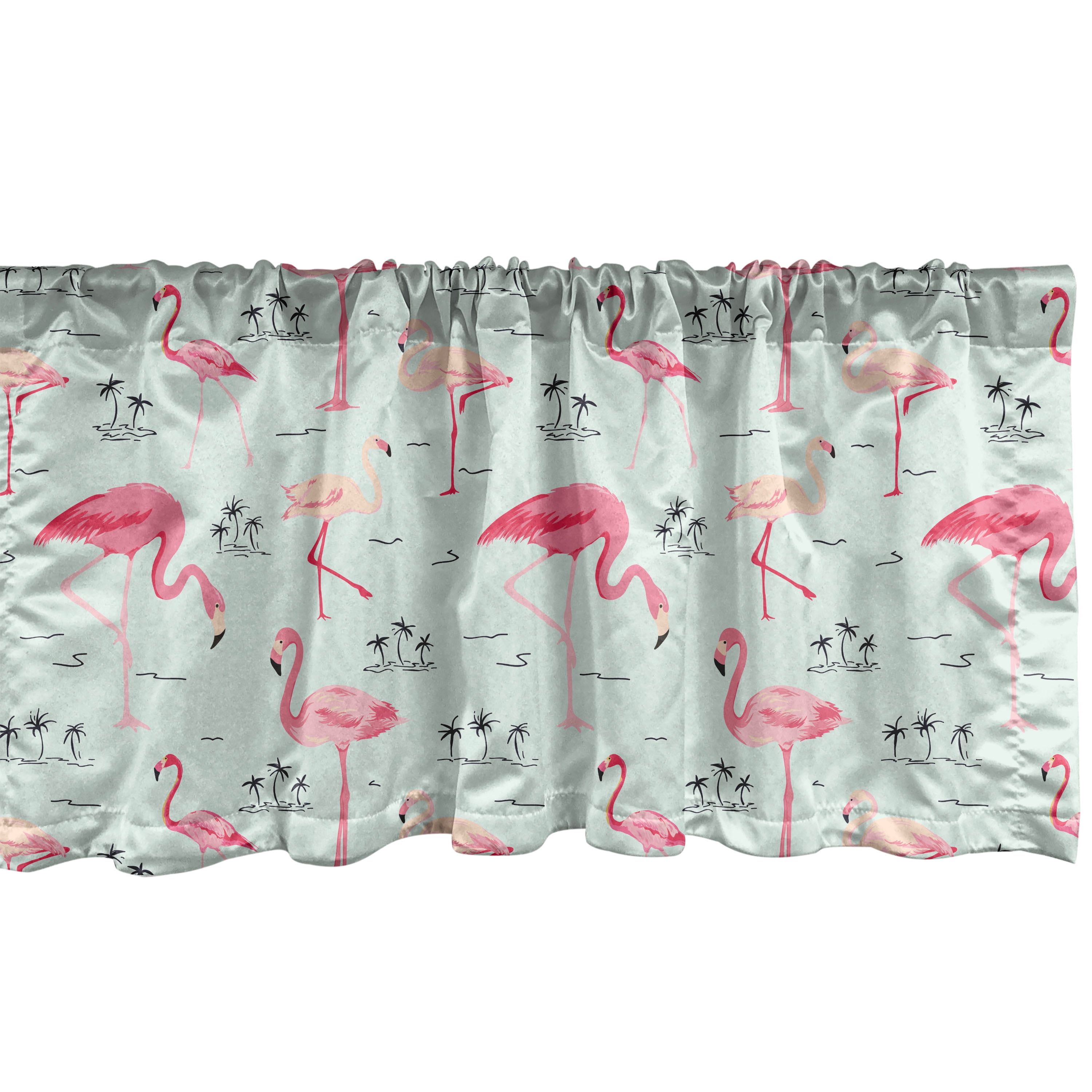 Ambesonne Flamingo Window Valance, Exotic Birds and Palms, 54" X 12 ...