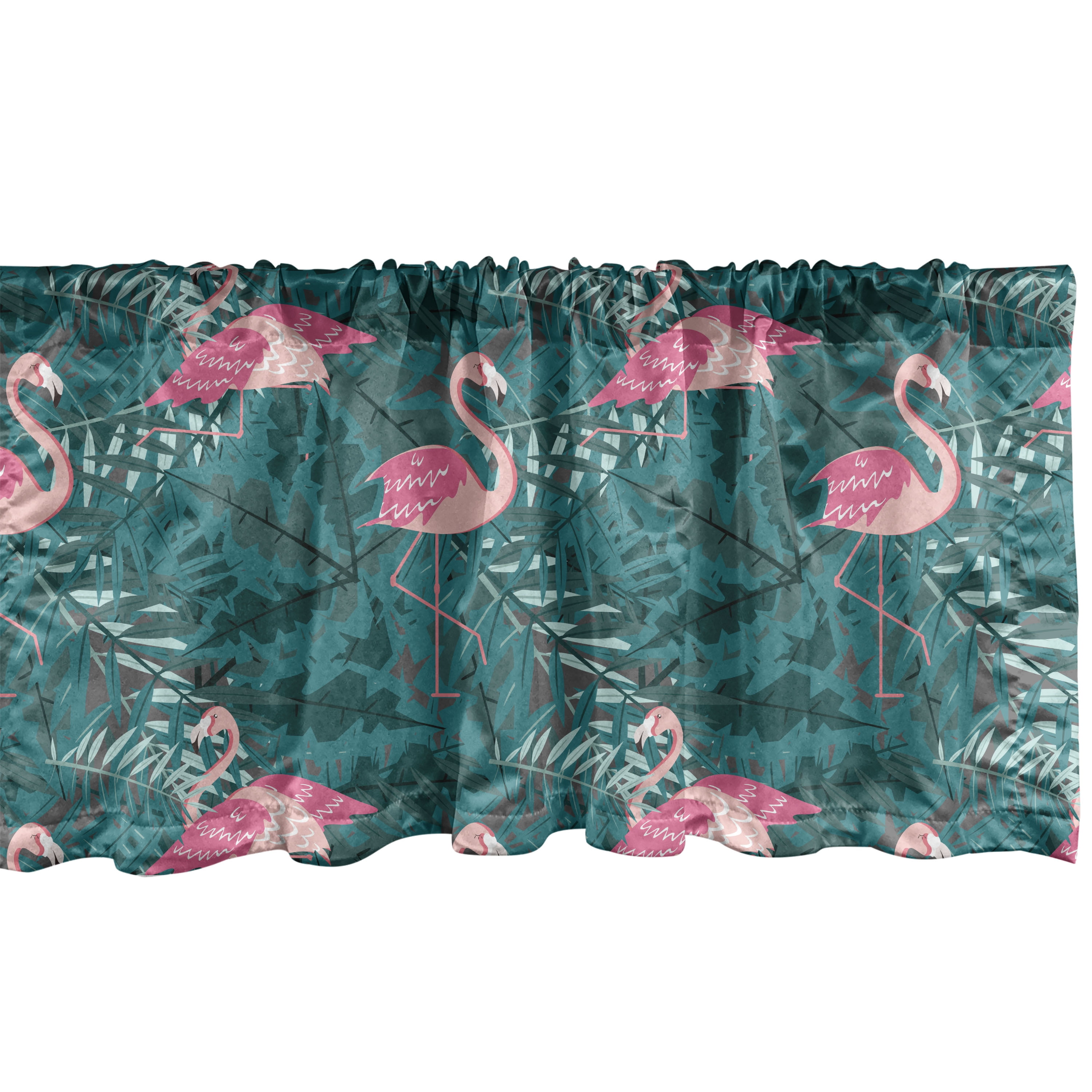 Ambesonne Flamingo Window Valance, Tropic Birds on Leaves, 54" X 12 ...
