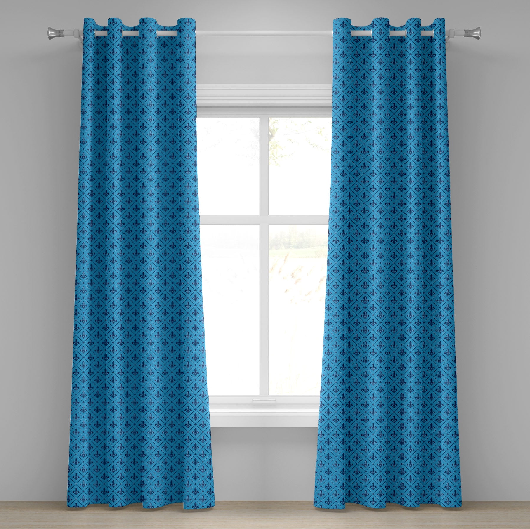 Ambesonne Fleur De Lis Grommet Curtain, Checkered Floral Form, 50" x 96 ...