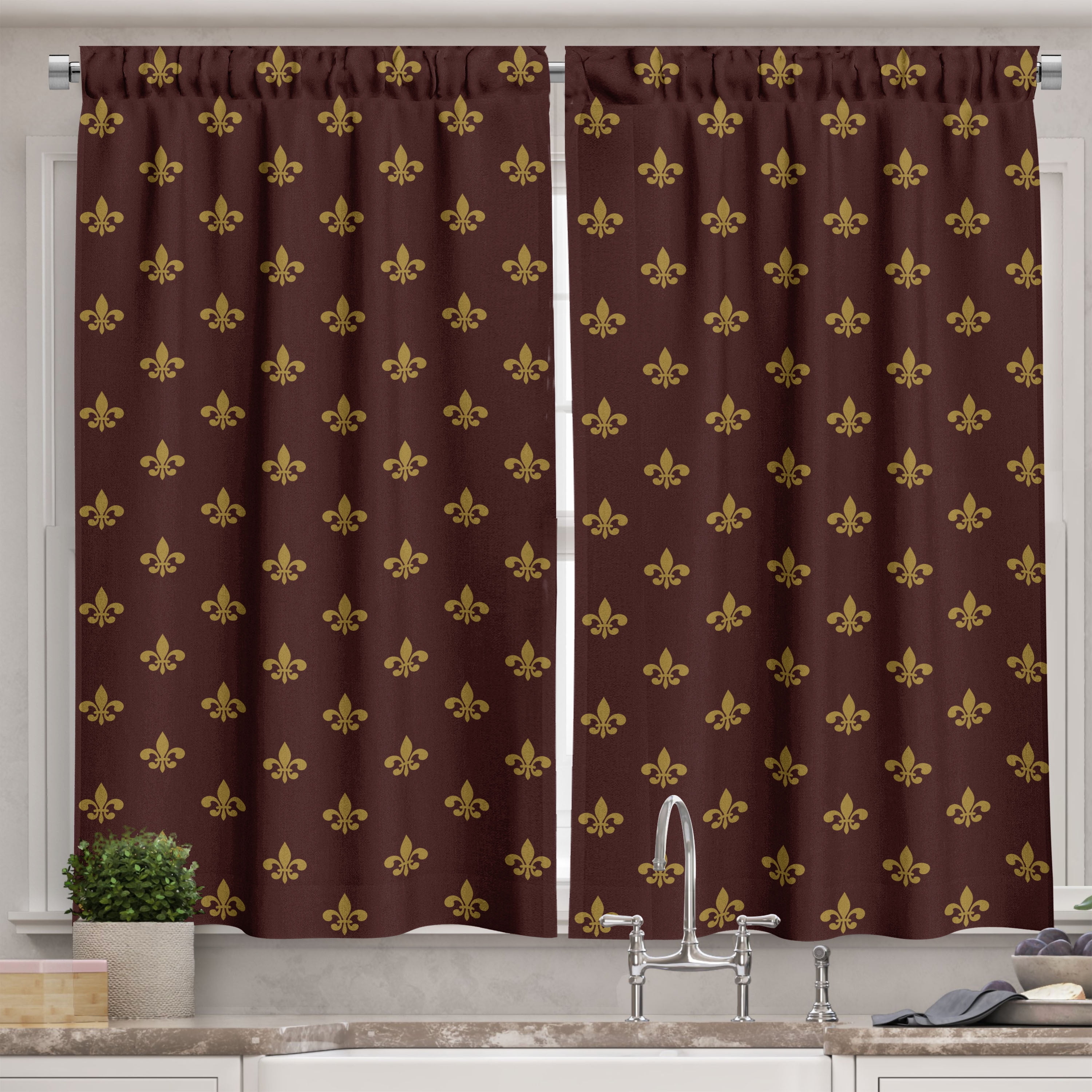 Ambesonne Fleur De Lis Kitchen Curtains, Royal Pattern, 55"x39 ...