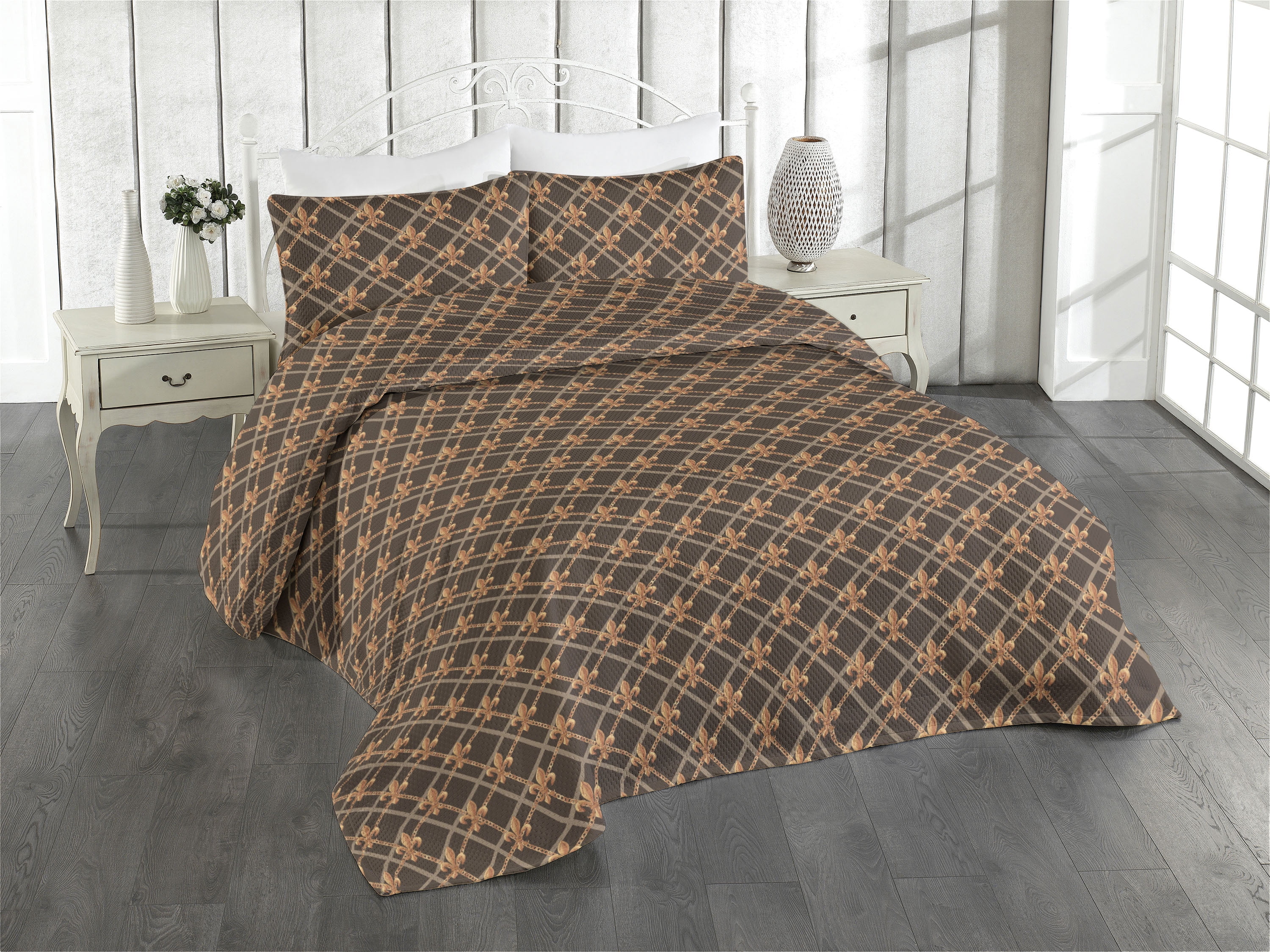 Ambesonne Fleur De Lis Quilted Bedspread Set 3 Pcs, French Pattern ...