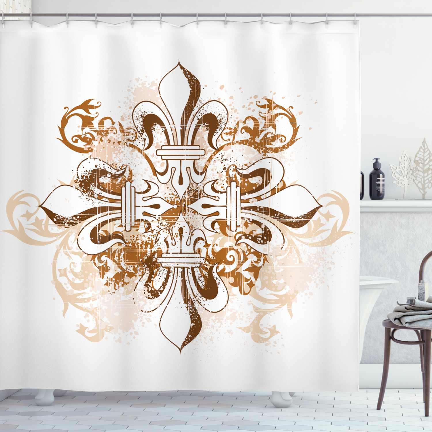 Ambesonne Fleur De Lis Shower Curtain, Retro Floral Swirls, 69"Wx75"L ...
