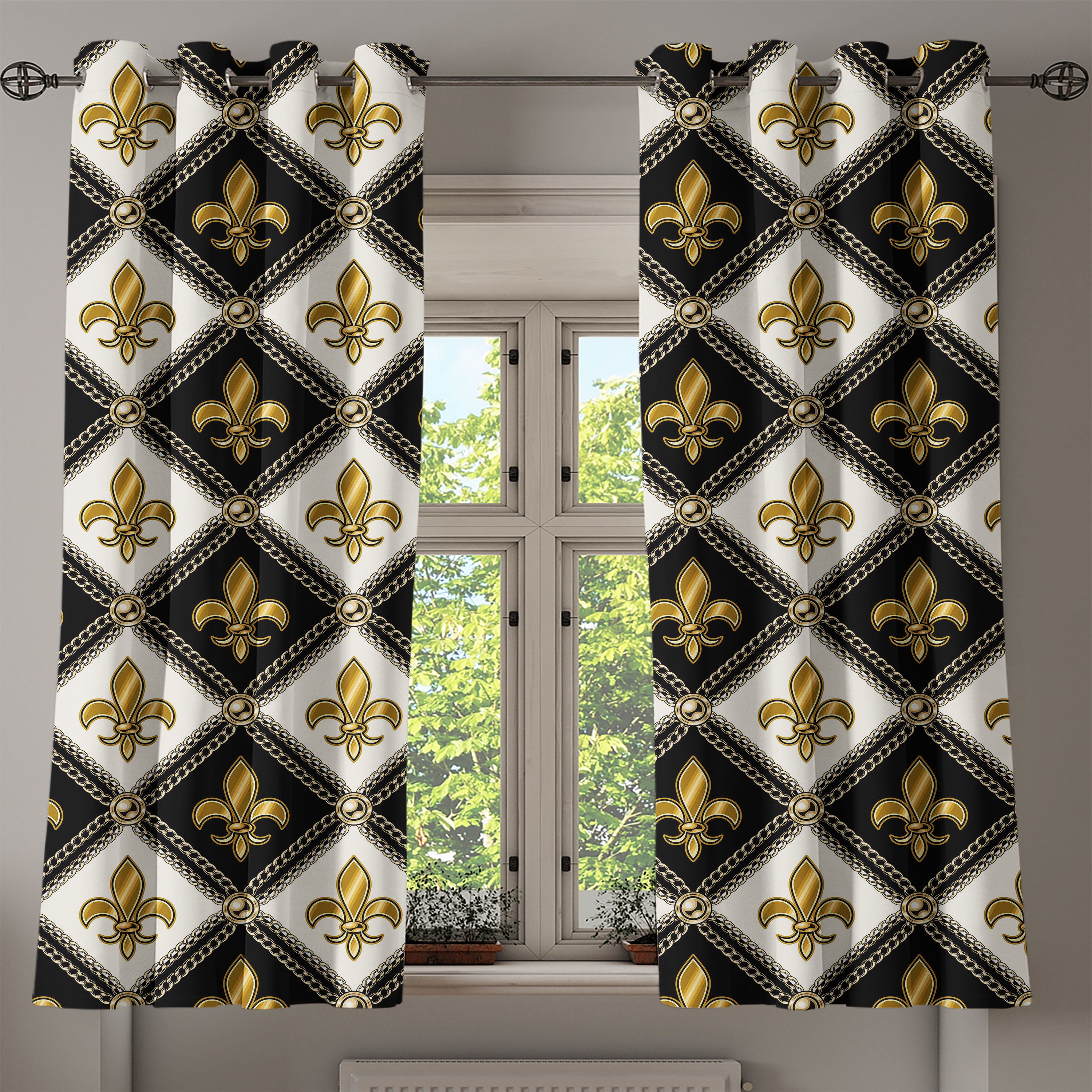 Ambesonne Fleur de Lis Grommet Curtain, Medieval Leaf Motif, 50"x60 ...