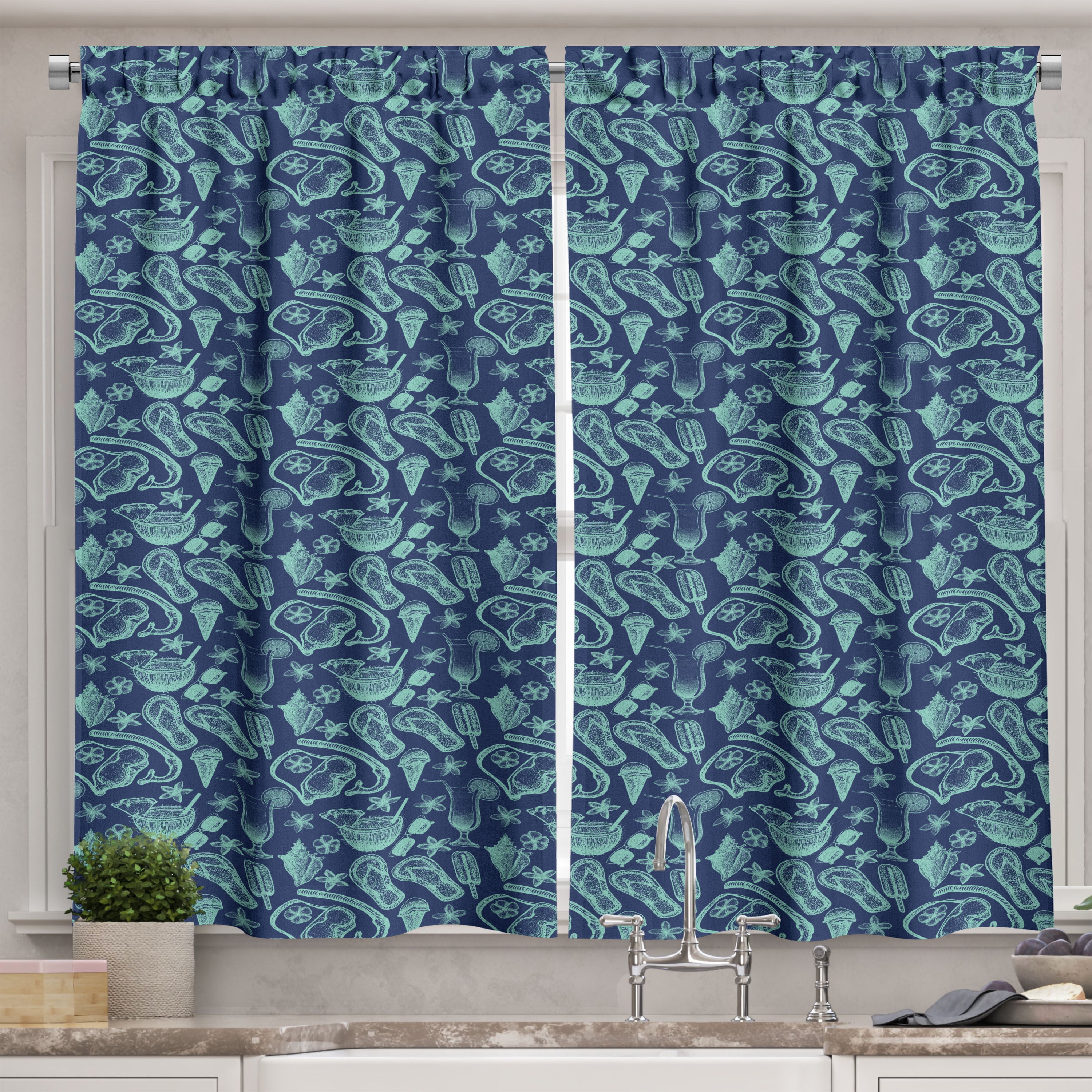 Ambesonne Flip Flop Kitchen Curtains, Exotic Summer Design, 55"x39 ...