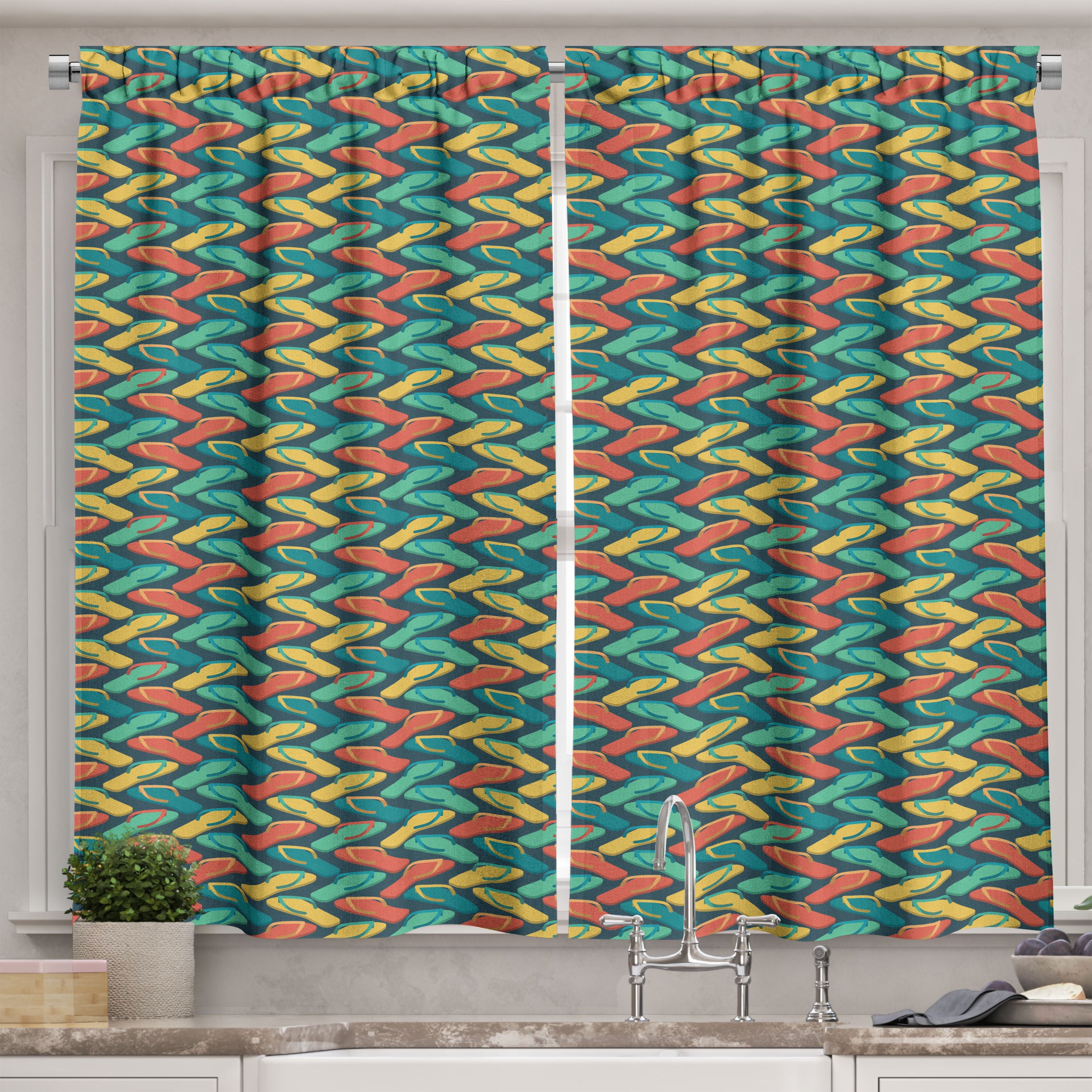 Ambesonne Flip Flop Kitchen Curtains, Zigzag Design Slipper, 55"x39 ...