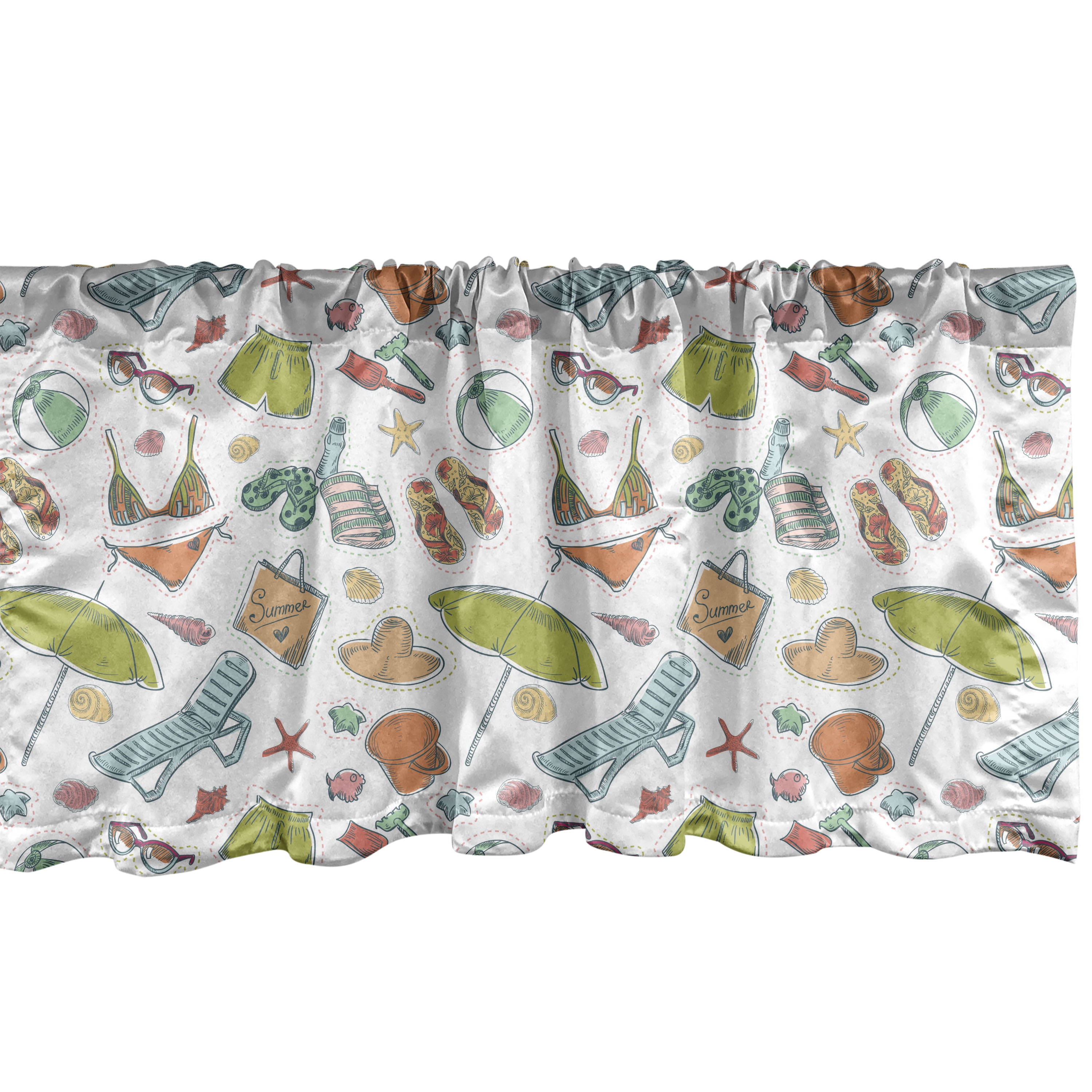 Ambesonne Flip Flop Window Valance, Retro Summer Beach, 54" X 12 ...