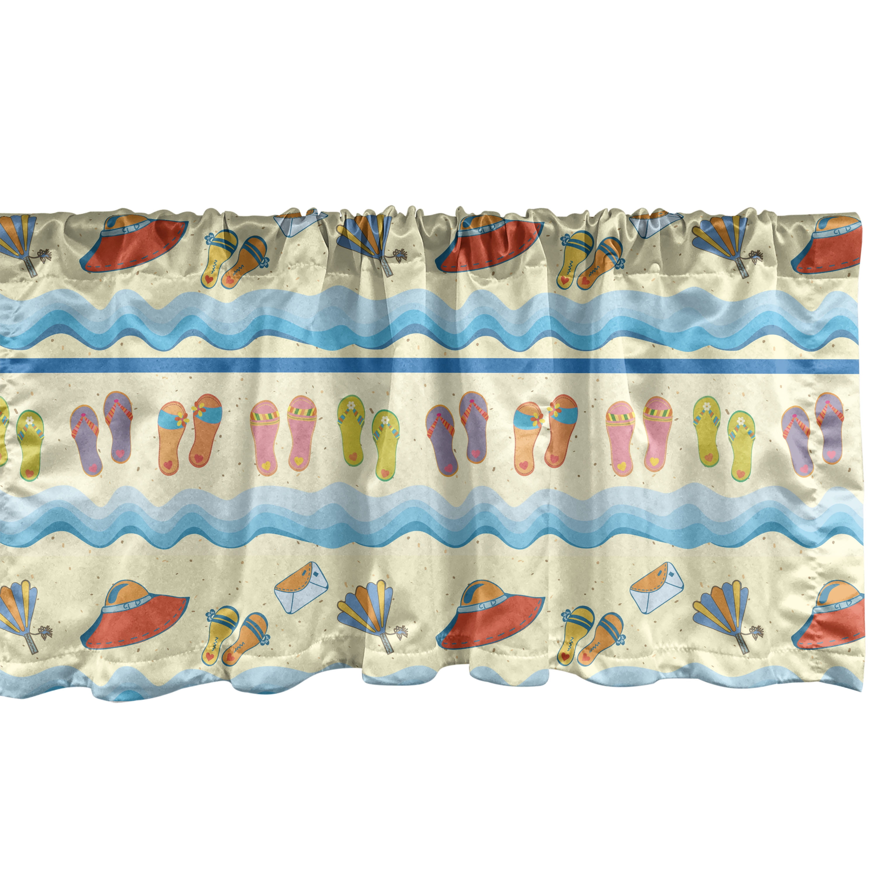 Ambesonne Flip Flop Window Valance, Sea Waves and Sand, 54" X 18 ...