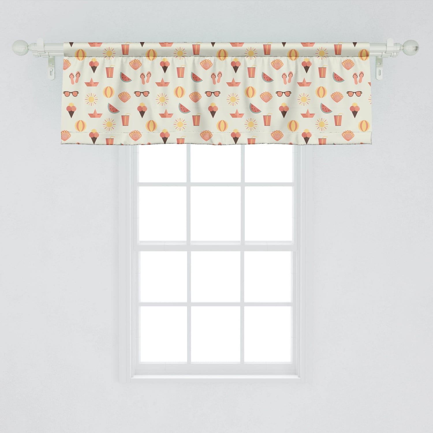 Ambesonne Flip Flop Window Valance, Summer Vacation Beach Concept Ice ...