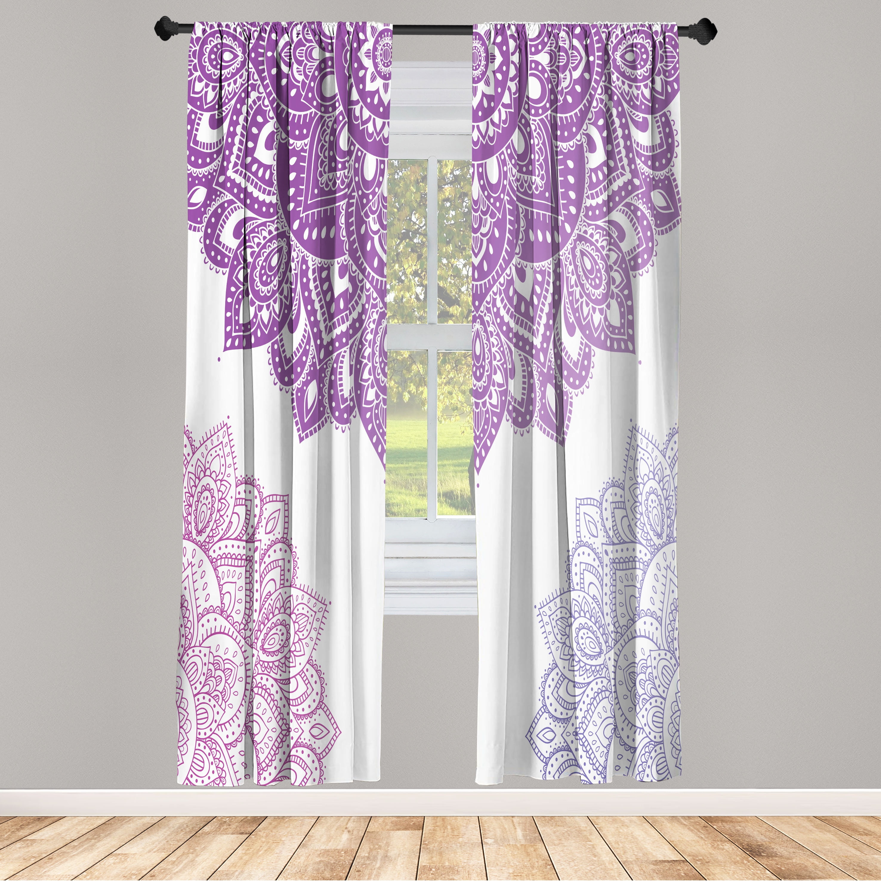 Ambesonne Flora Curtains, South Mandala Design Print, Pair of 28"x63 ...