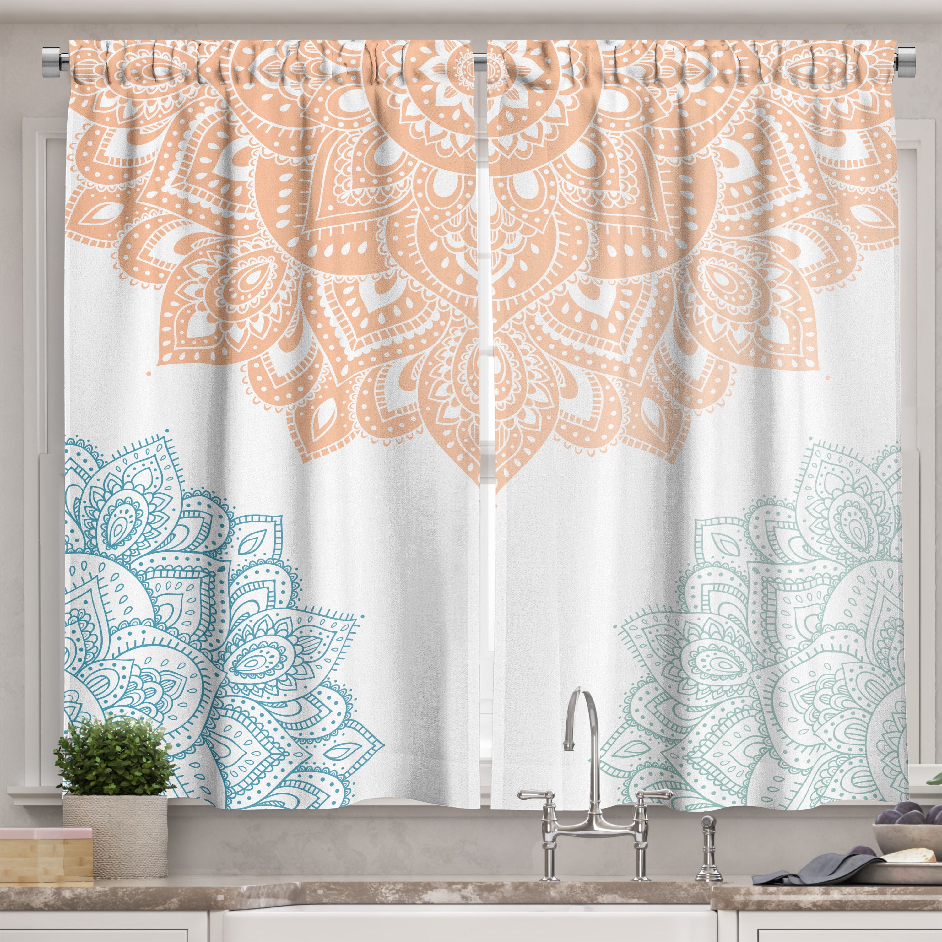 Ambesonne Flora Kitchen Curtains, South Mandala Print Oriental, 55"x24 ...