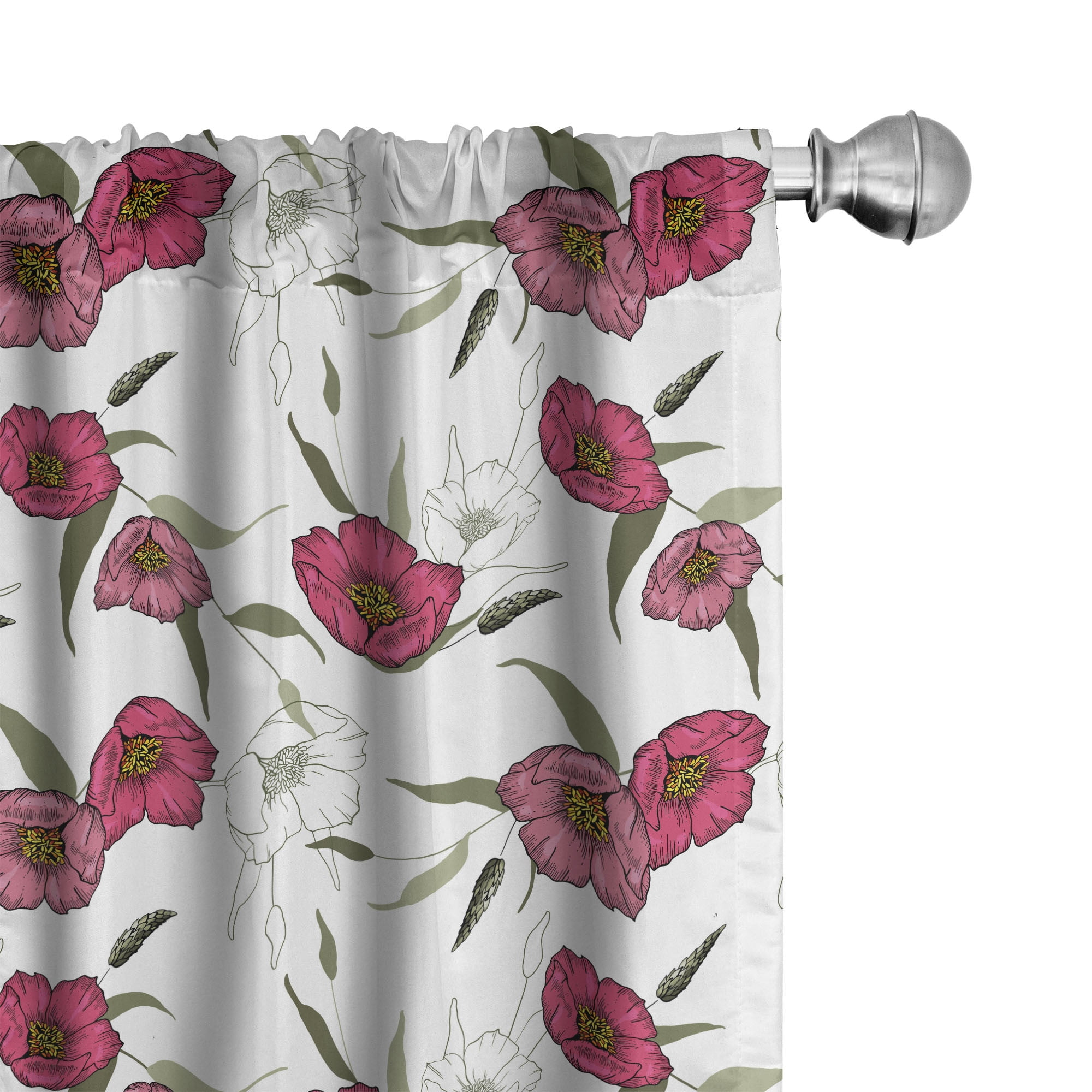Ambesonne Floral Window Curtains, Botany Themed Pink Poppy, Each 28" W ...