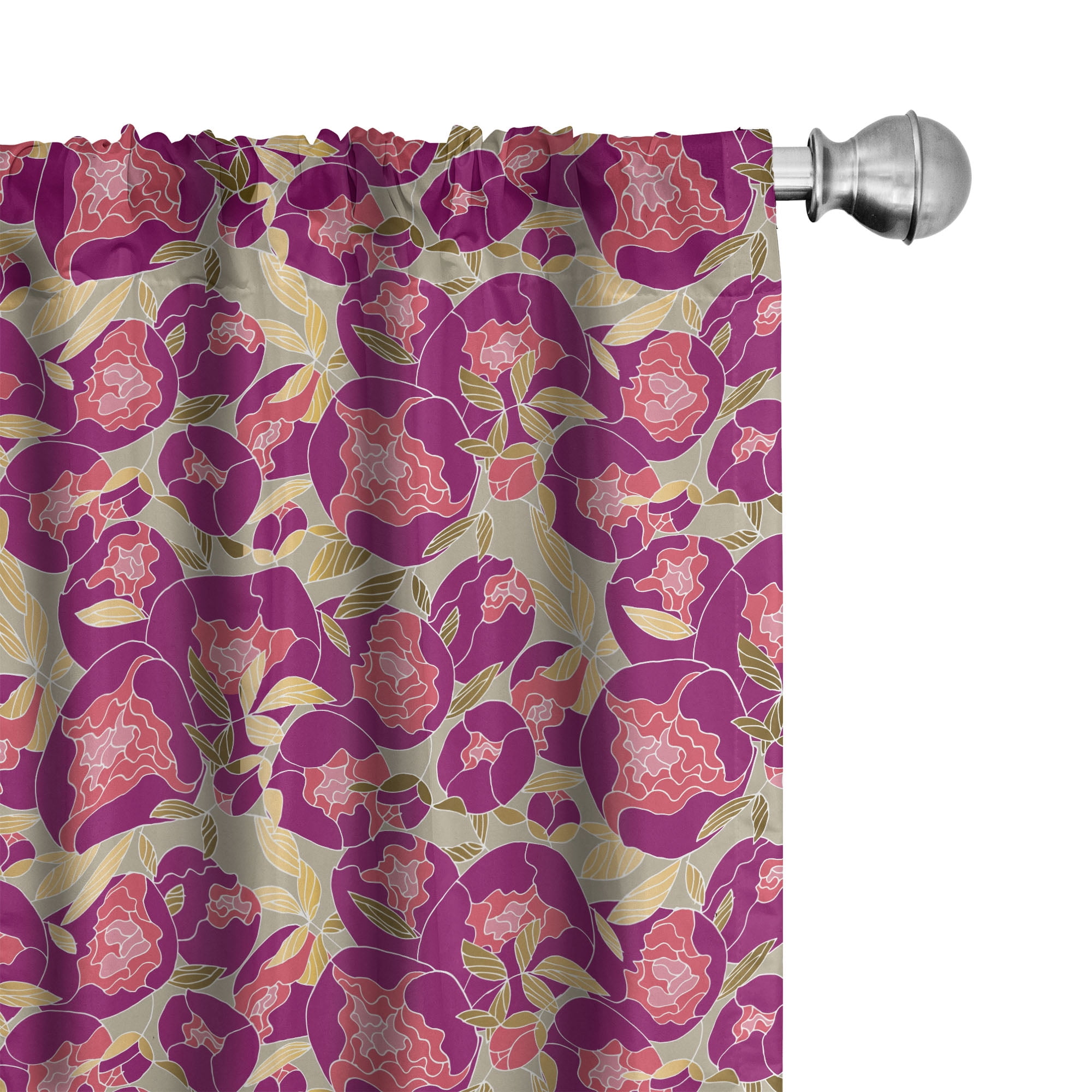 Ambesonne Floral Window Curtains, Colorful Peony Buds Pattern, Each 28 ...