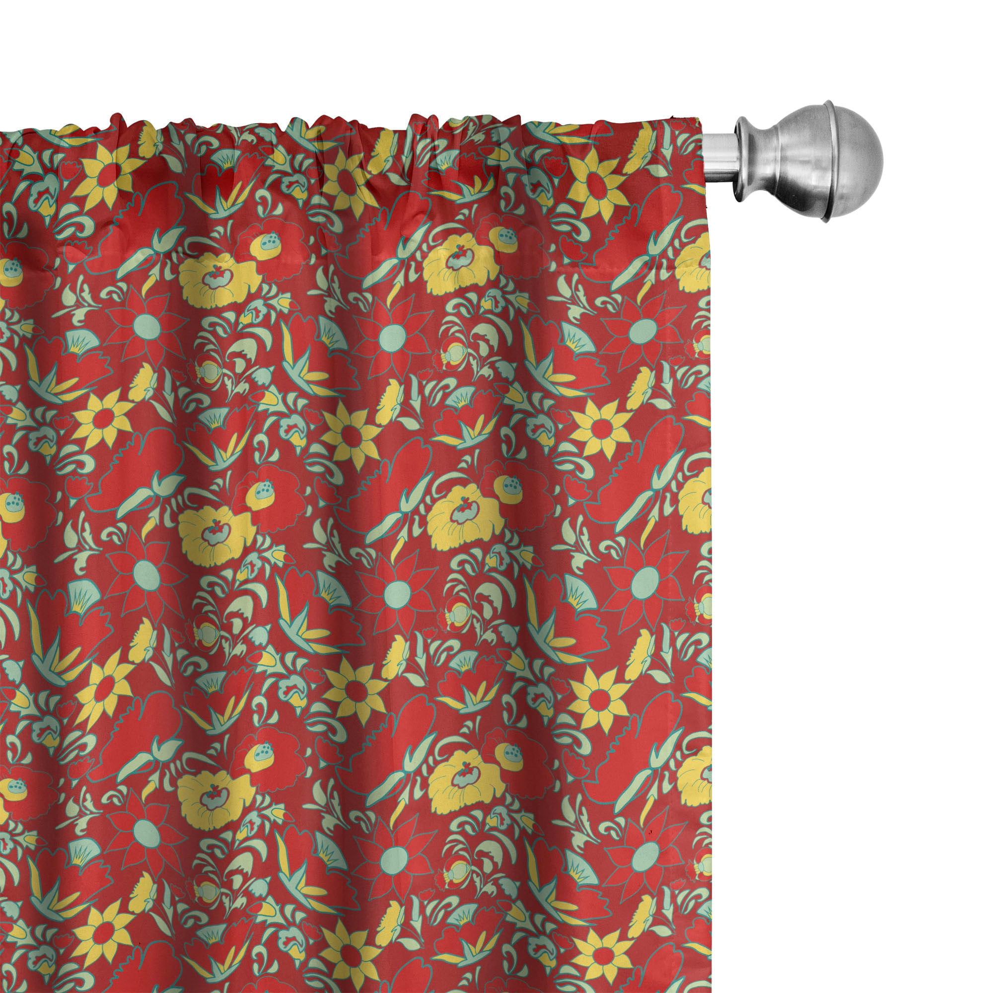 Ambesonne Floral Window Curtains, Folk Art Style Ethnic Petals, Each 28" W x 63" L, Ruby Mustard ...