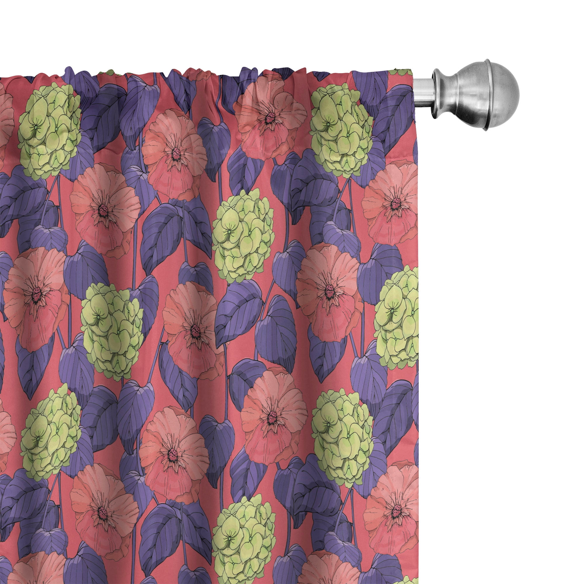 Ambesonne Floral 4-Panel Curtains, Hydrangea and Mallow Flowers, 56"x95 ...