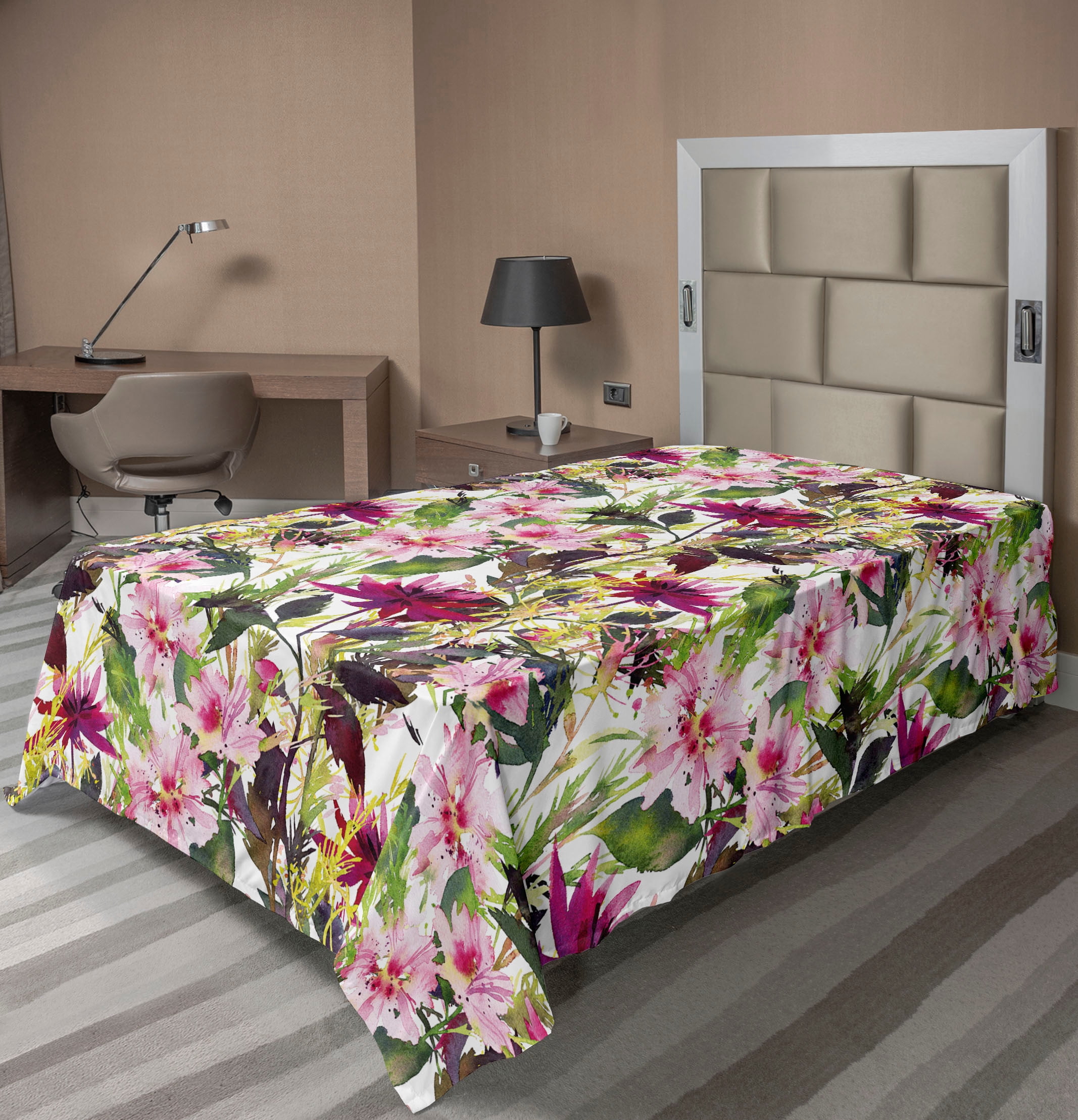 Ambesonne Floral Aquarelle Flat Bedding Sheet Soft Top Sheet, Blooms ...