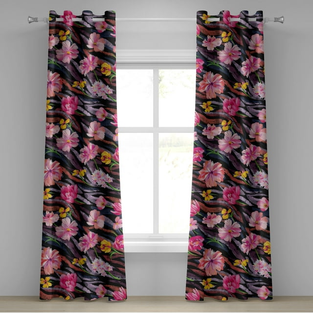 Ambesonne Floral Aquarelle Grommet Curtain Botany Floral Boho 50x84