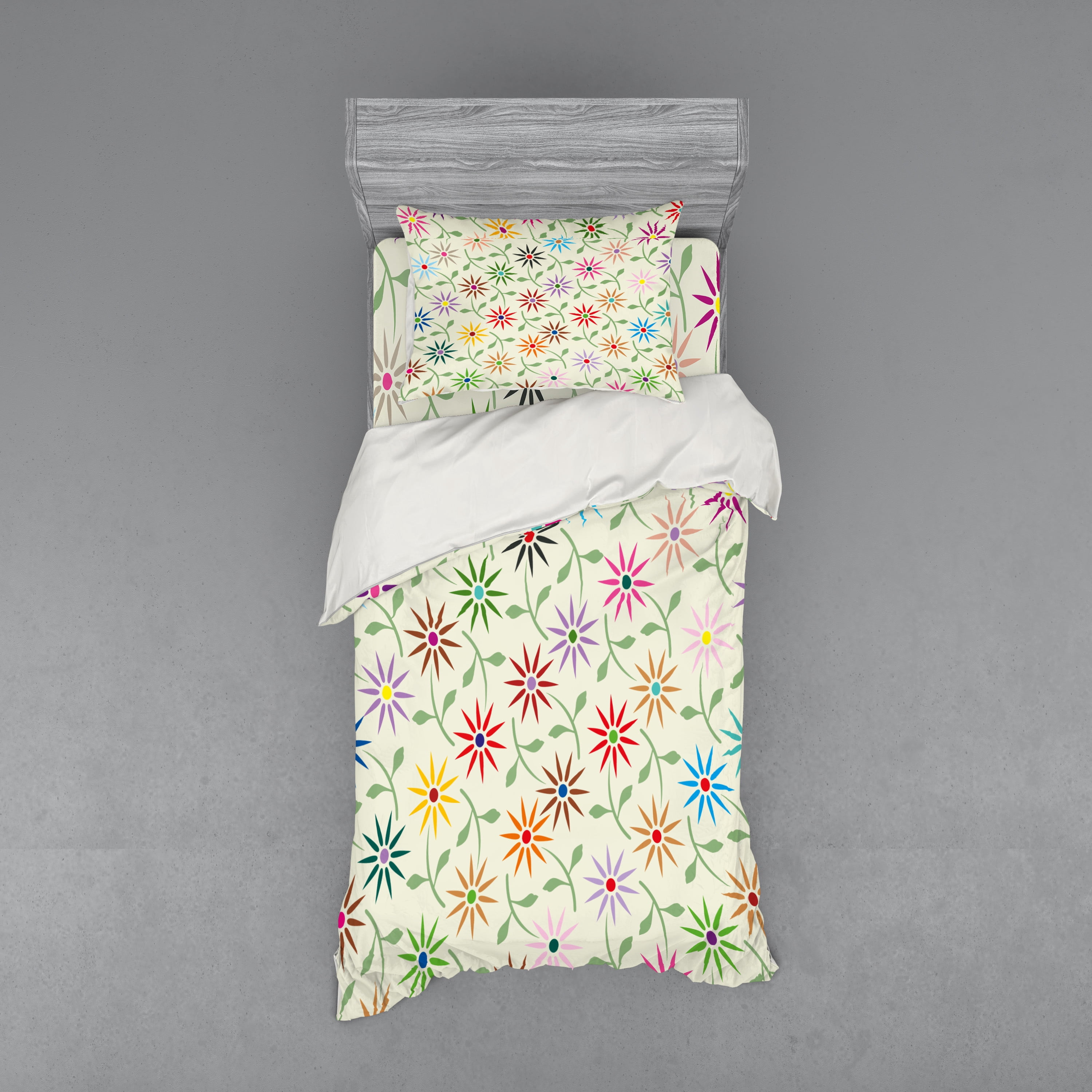 Ambesonne Floral Bedding Set 3 Pcs, Colorful Graphic Garden, Twin ...