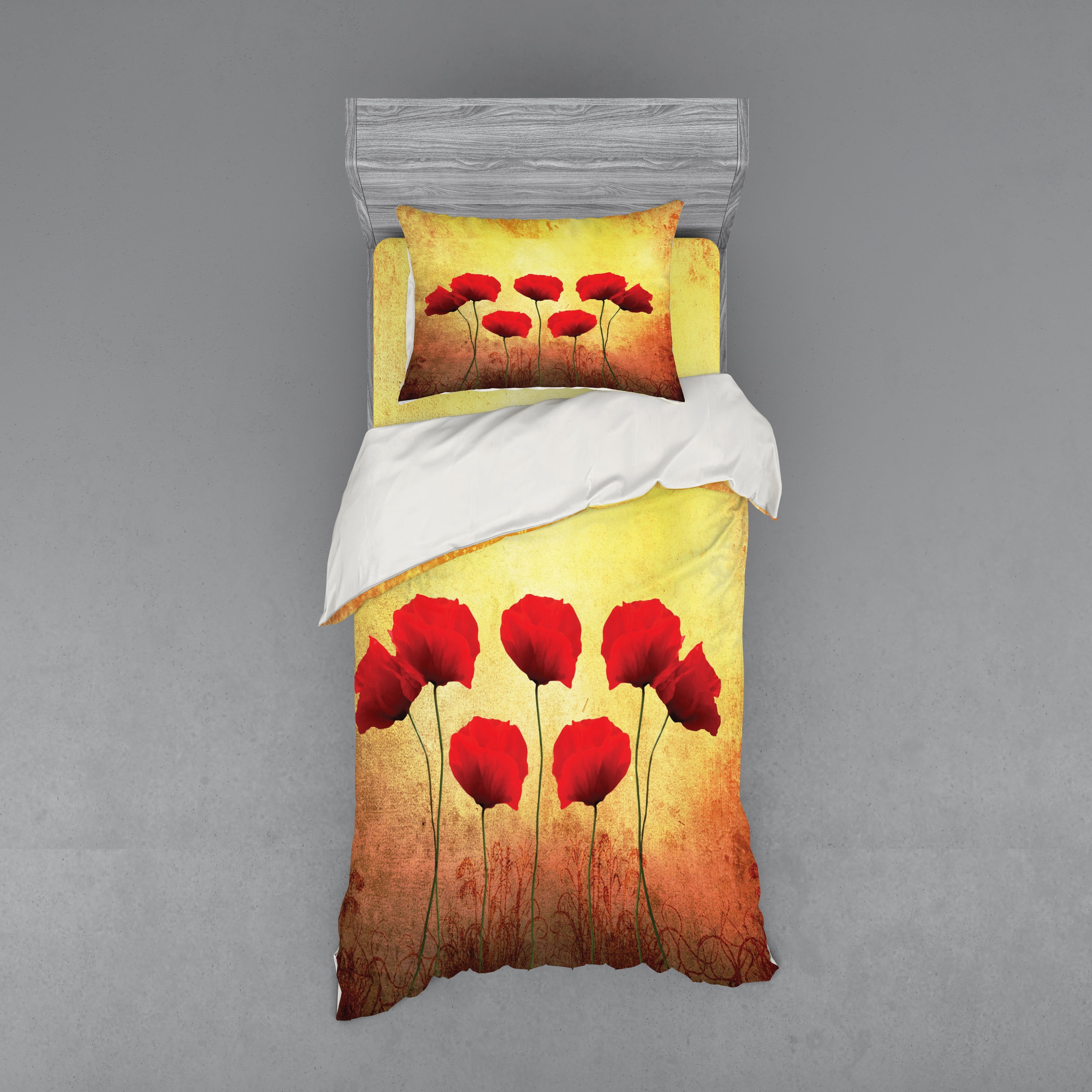 Ambesonne Floral Bedding Set 3 Pcs, Retro Poppy Flowers, Twin XL ...