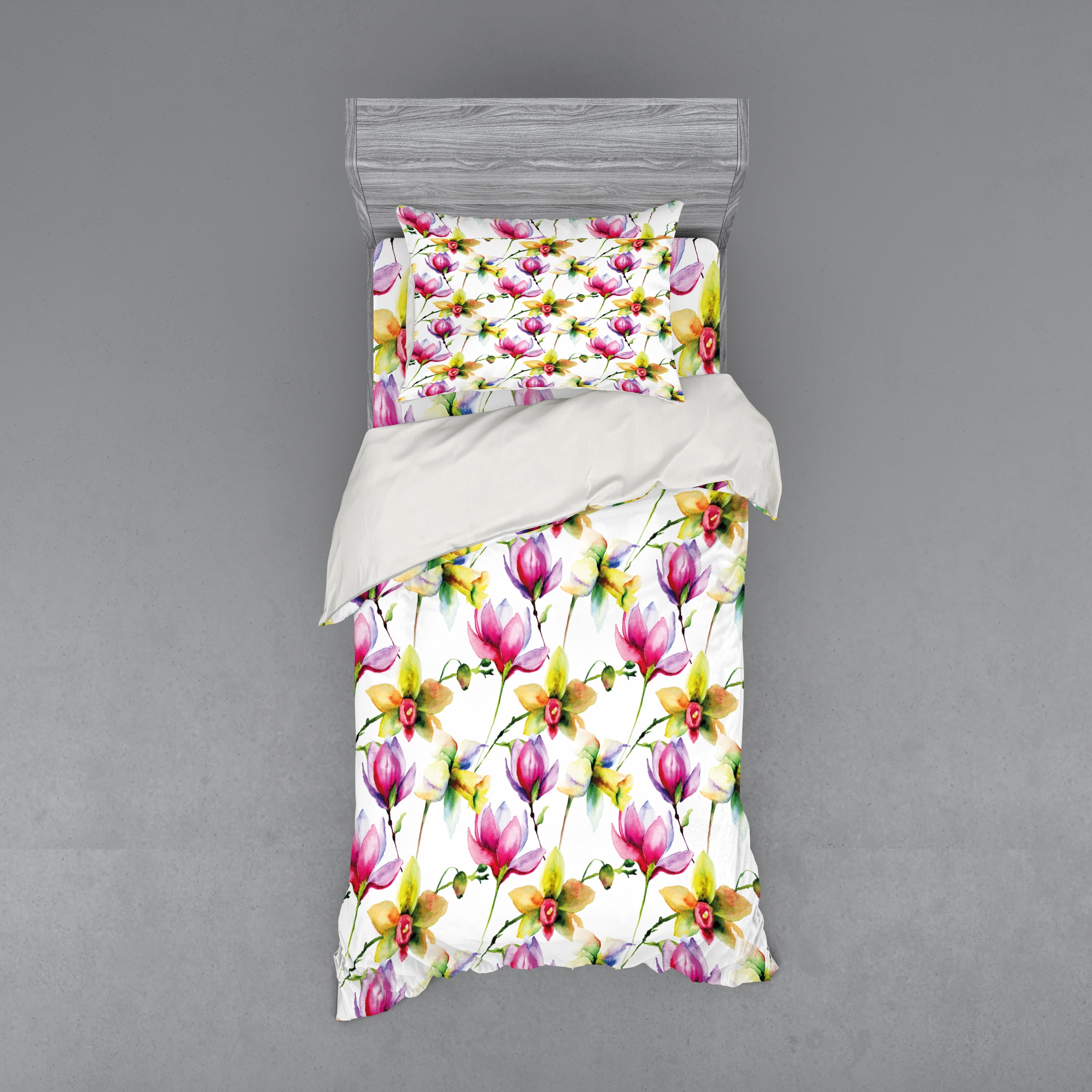 Ambesonne Floral Bedding Set 3 Pcs, Vibrant Magnolia Flower, Twin ...