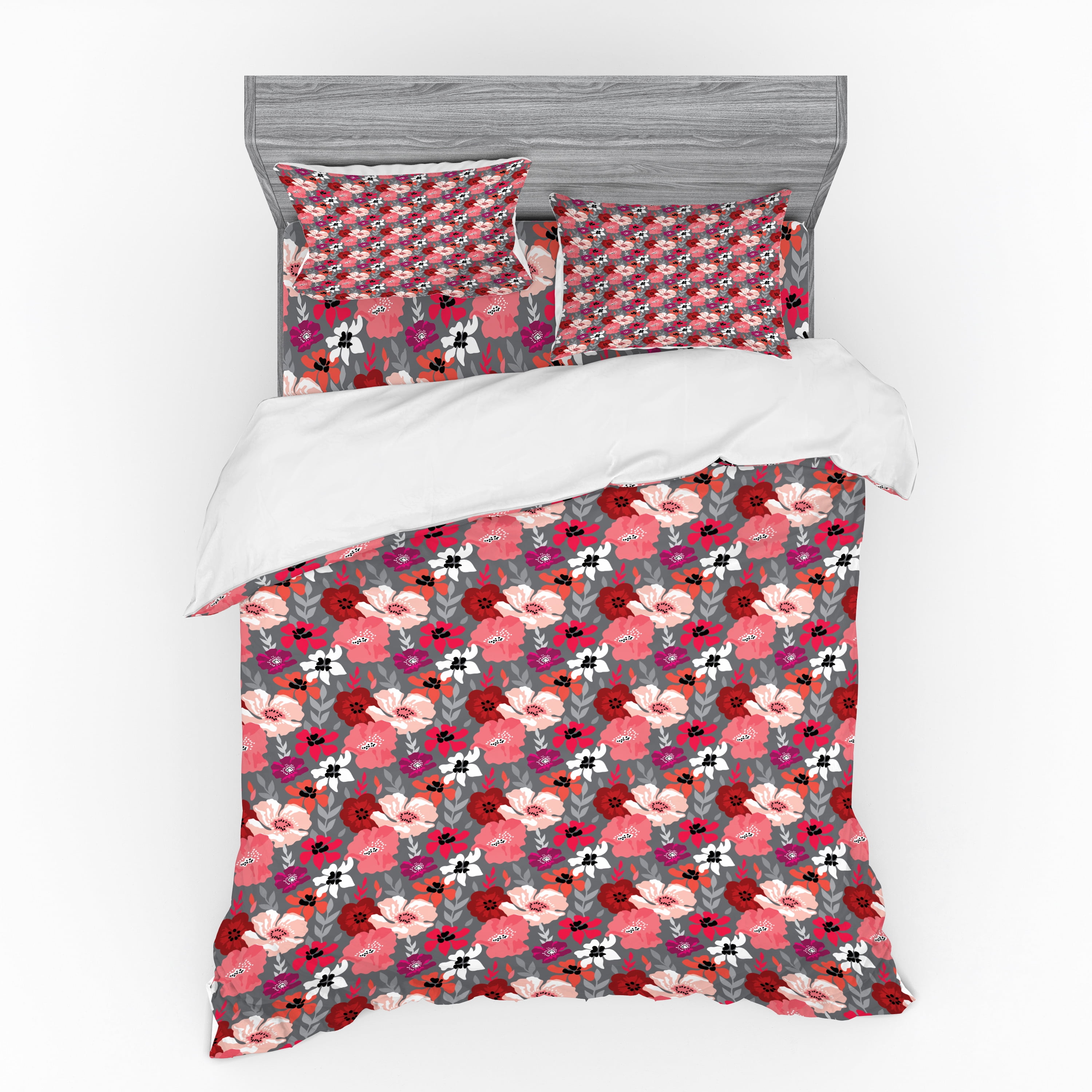 Ambesonne Floral Bedding Set 4 Pcs, 50's Style Bold Flowers Art, Queen ...