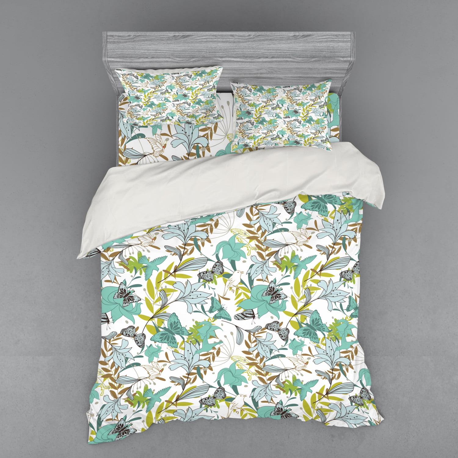 Ambesonne Floral Bedding Set 4 Pcs, Flying Birds Butterflies, Queen ...