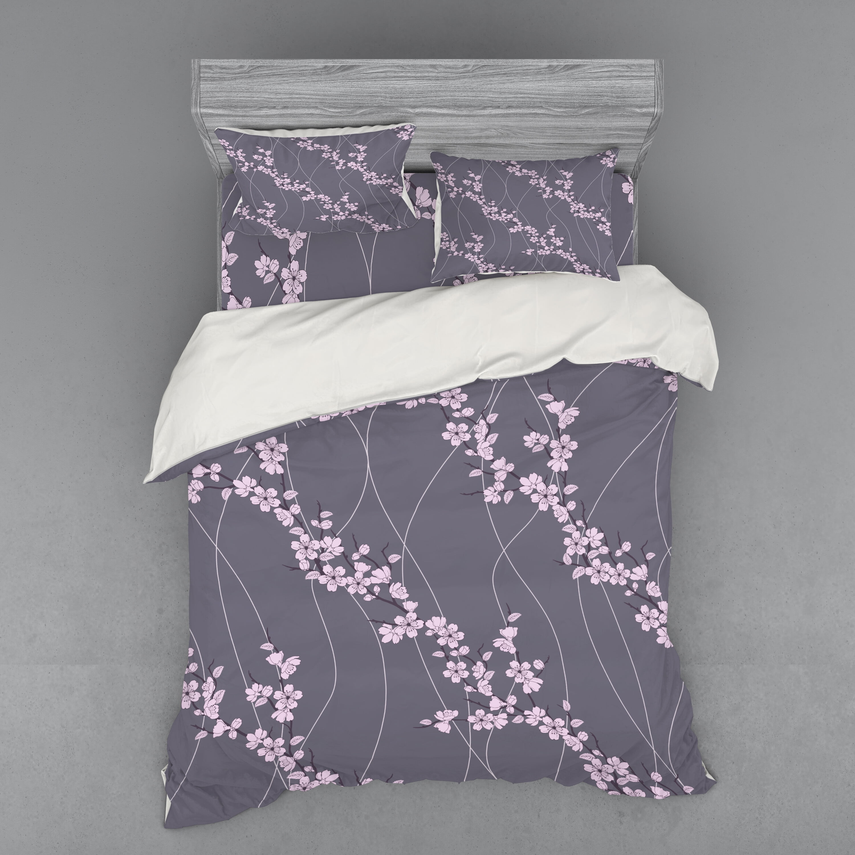 Ambesonne Floral Bedding Set 4 Pcs, Japanese Sakura, Queen, Taupe Pale ...