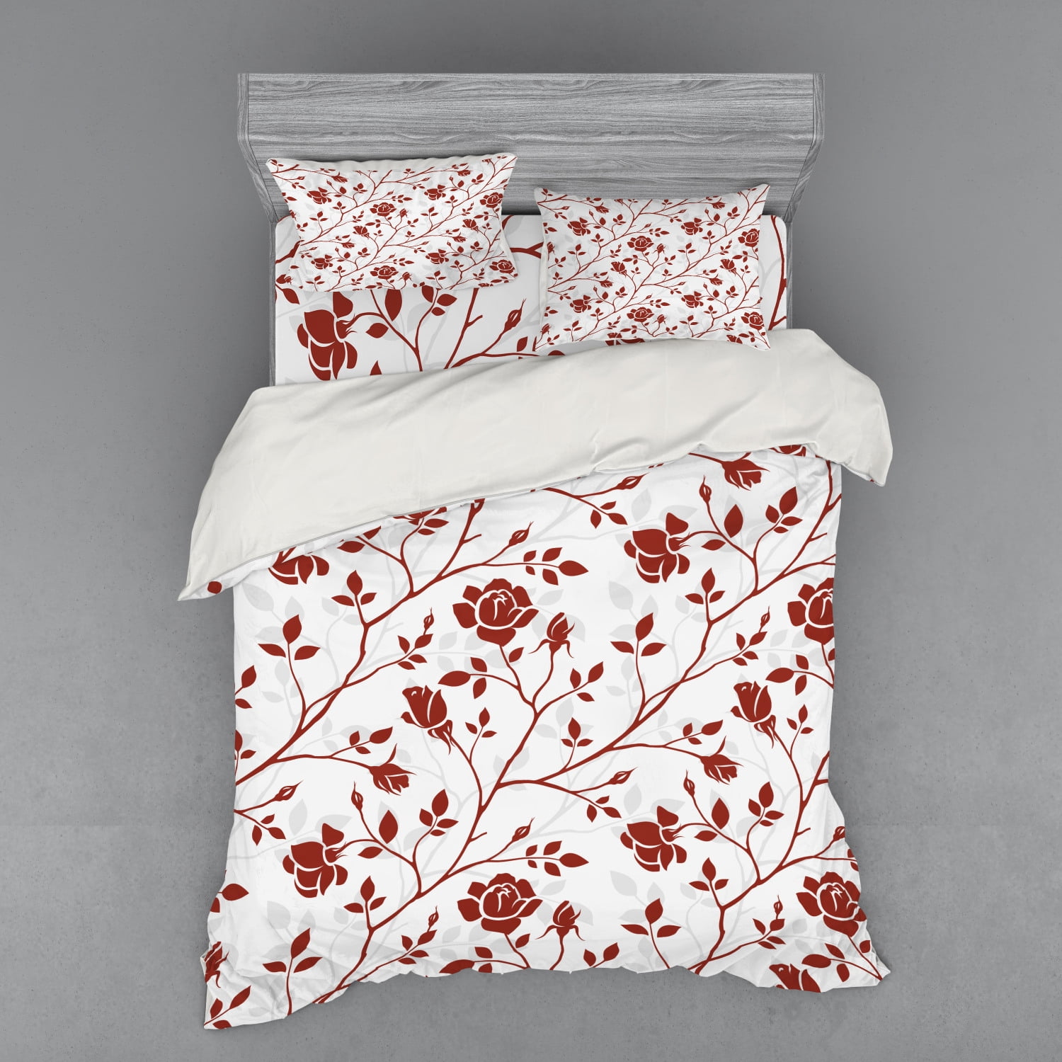 Ambesonne Floral Bedding Set 4 Pcs, Monochrome Rose Leaves, Queen, Ruby ...