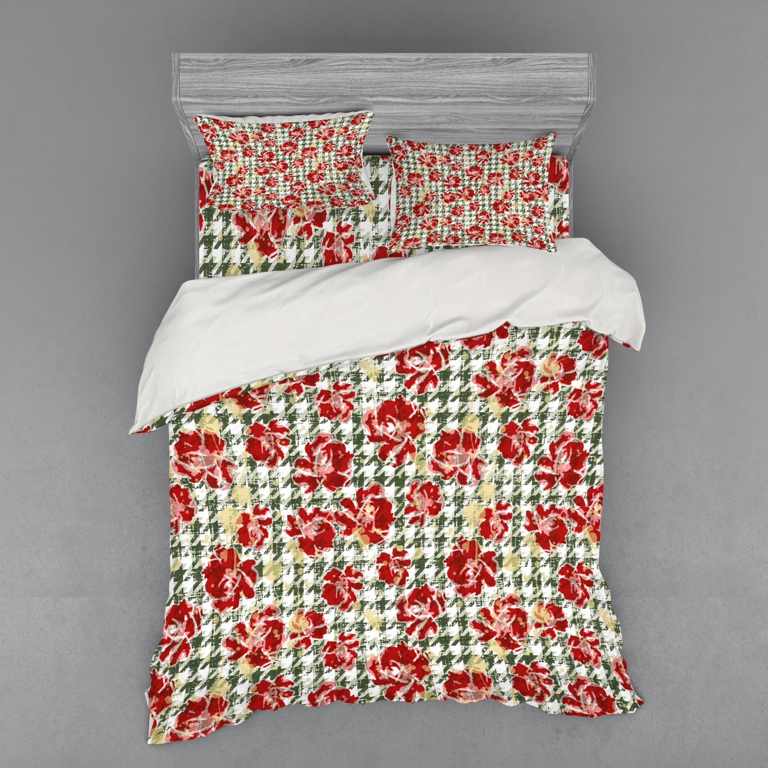 Ambesonne Floral Bedding Set 4 Pcs, Scottish Houndstooth, Queen, Hunter ...