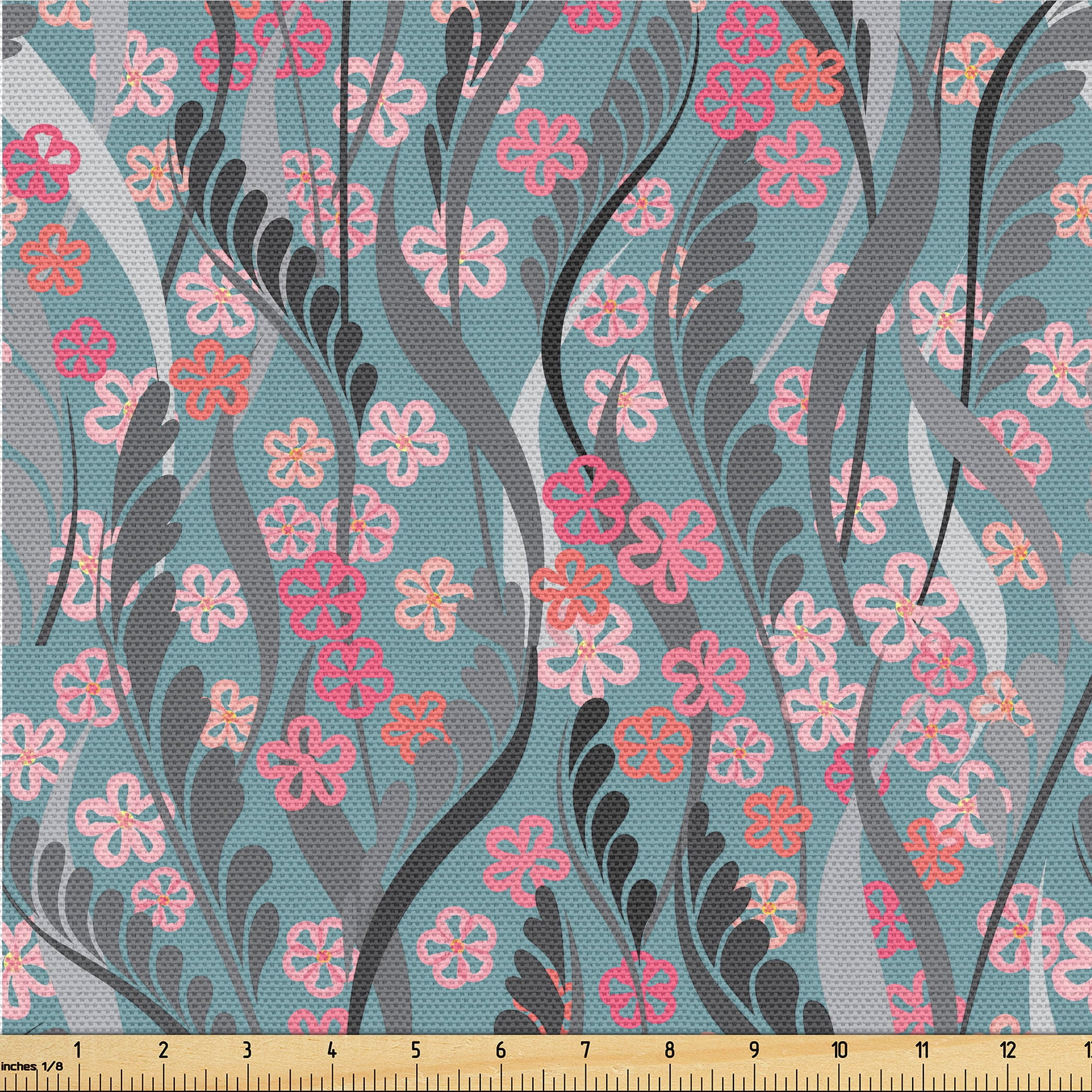 Ambesonne Floral Boho Fabric by the Yard Upholstery, Simple Falling ...