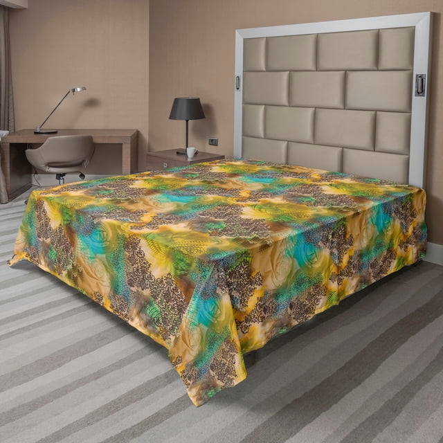 Ambesonne Floral Boho Flat Bedding Sheet Soft Top Sheet, Dreamy Damask ...