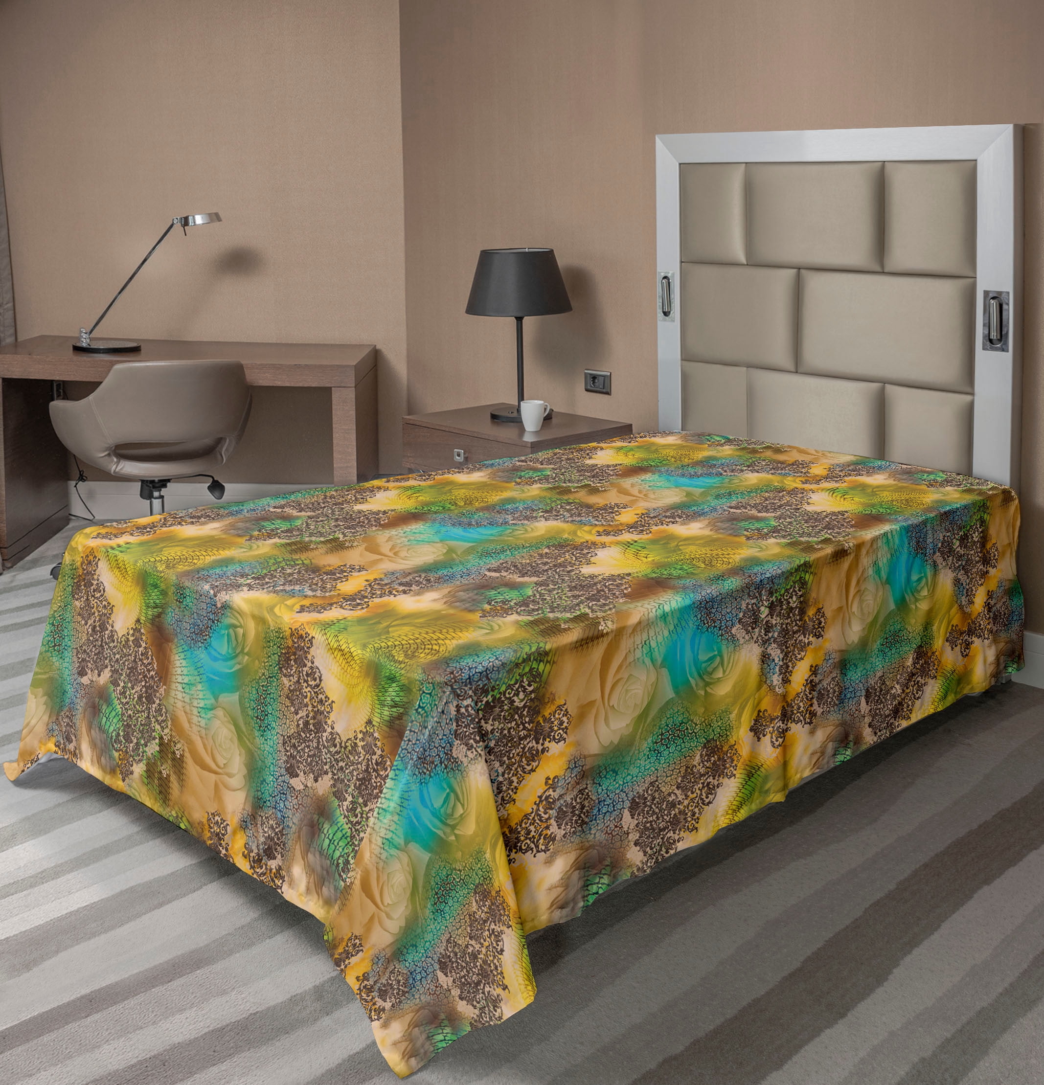 Ambesonne Floral Boho Flat Bedding Sheet Soft Top Sheet, Dreamy Damask ...